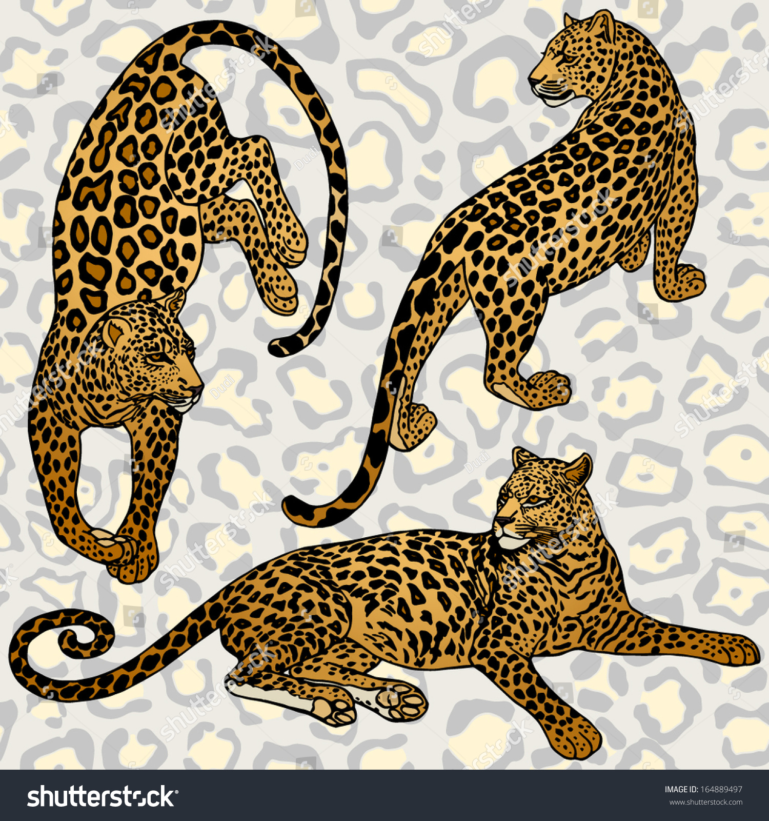 Vintage background exotic style fashion seamless pattern with leopards ...