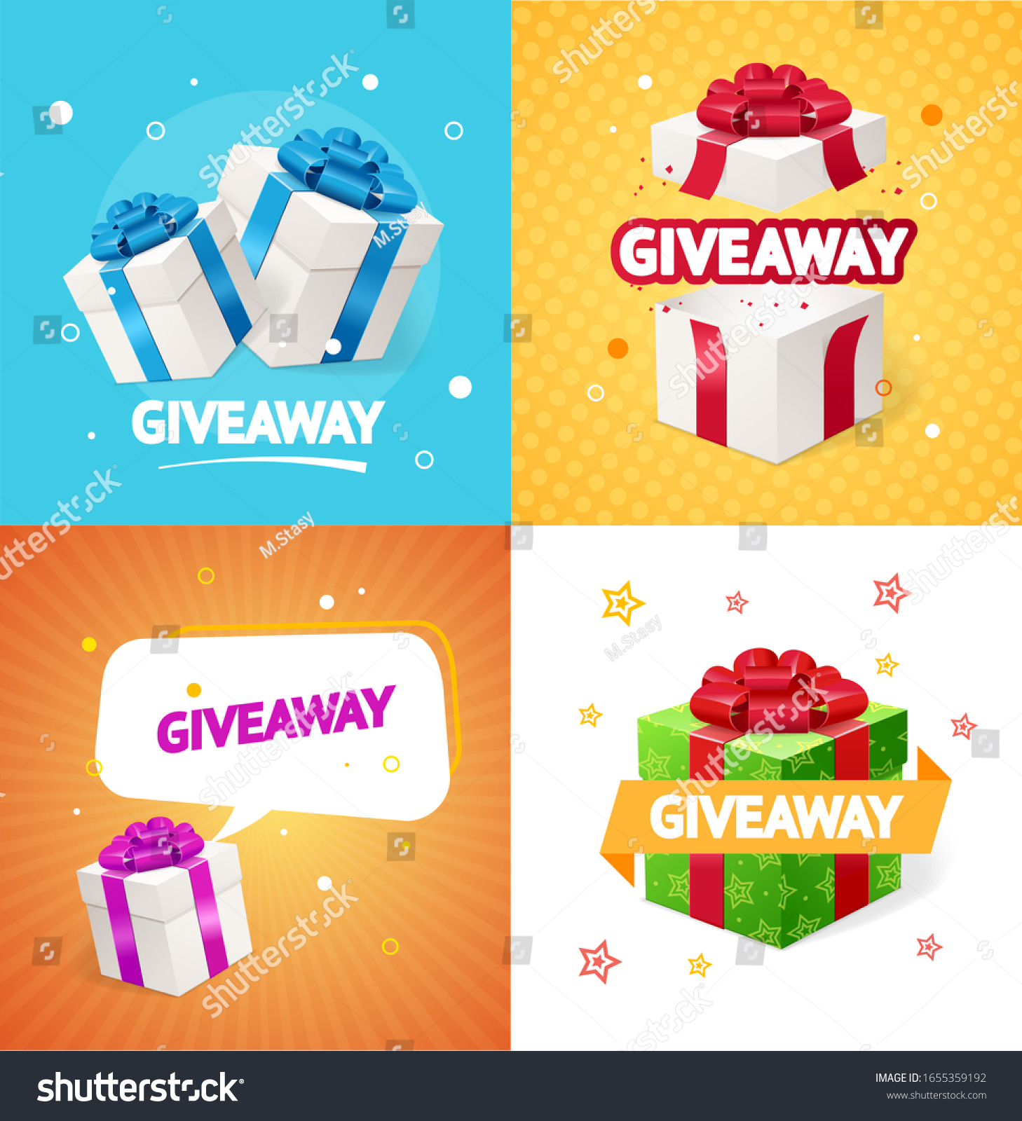 Realistic Detailed 3d Present Box Giveaway Concept Banner Set. Vector illustration of Give Away ...