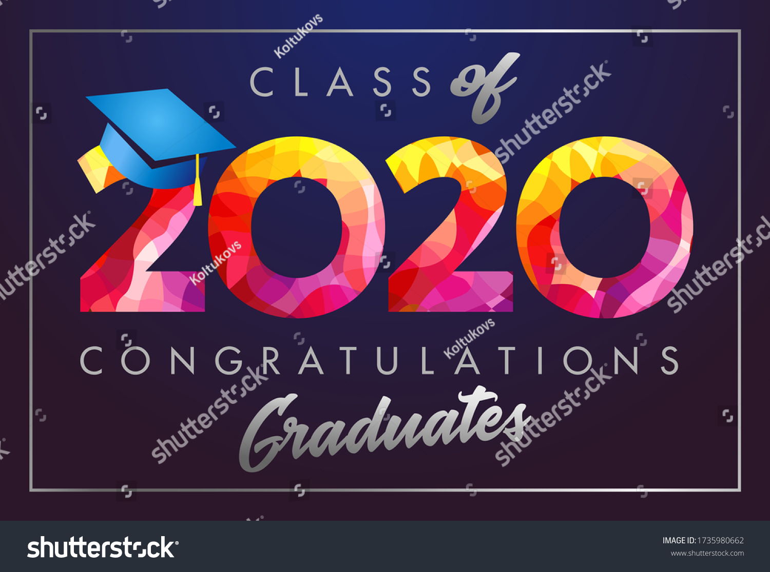 Class of 2020 year graduation banner awards concept. Stained 3D sign ...