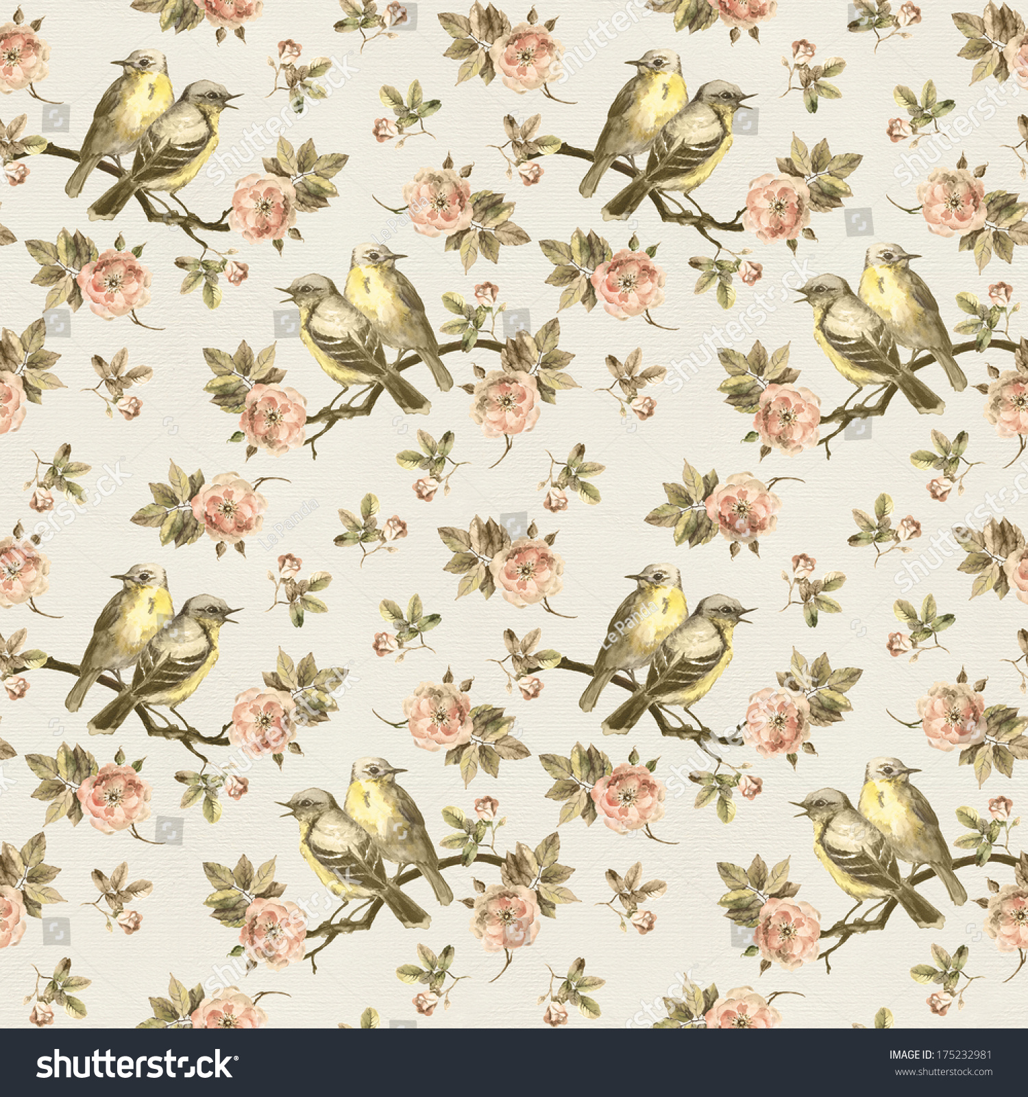 Repeated faded pattern with retro design - vintage floral branch with ...