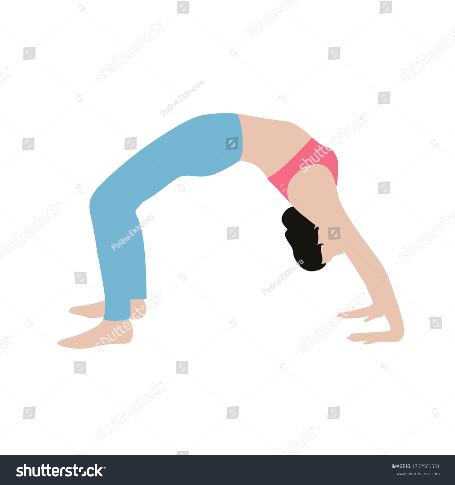 A girl isolated on a white background does yoga and does an acrobatic ...