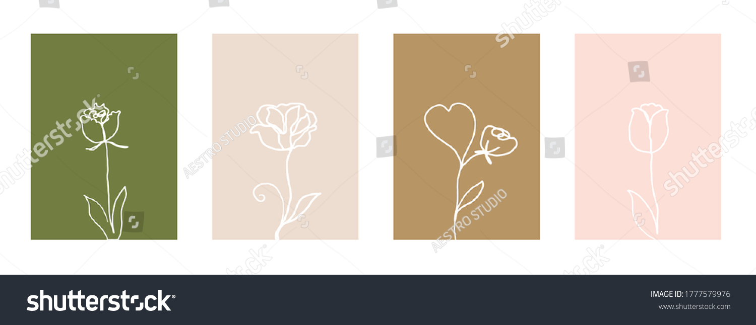 Line art flower set. One line drawing. Fancy line art. Trendy concept ...