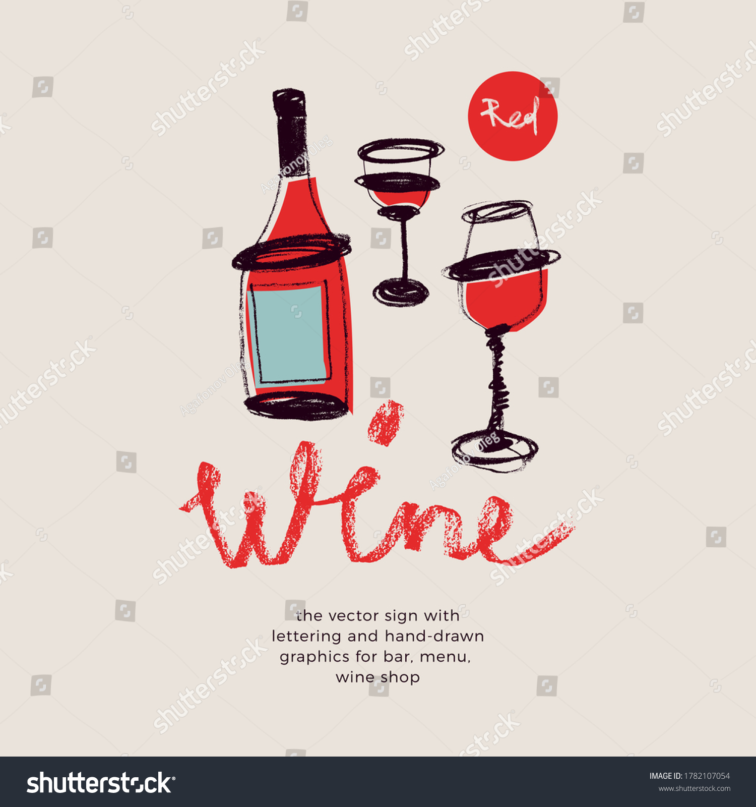 Hand drawn wine glasses with vector pastel texture for winery emblem ...
