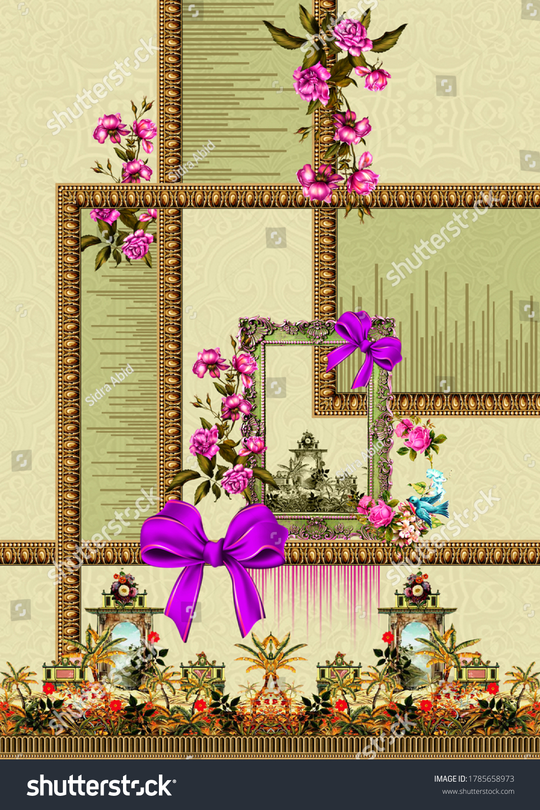 beautiful pink roses with some ornaments and nice frames composition _站 ...