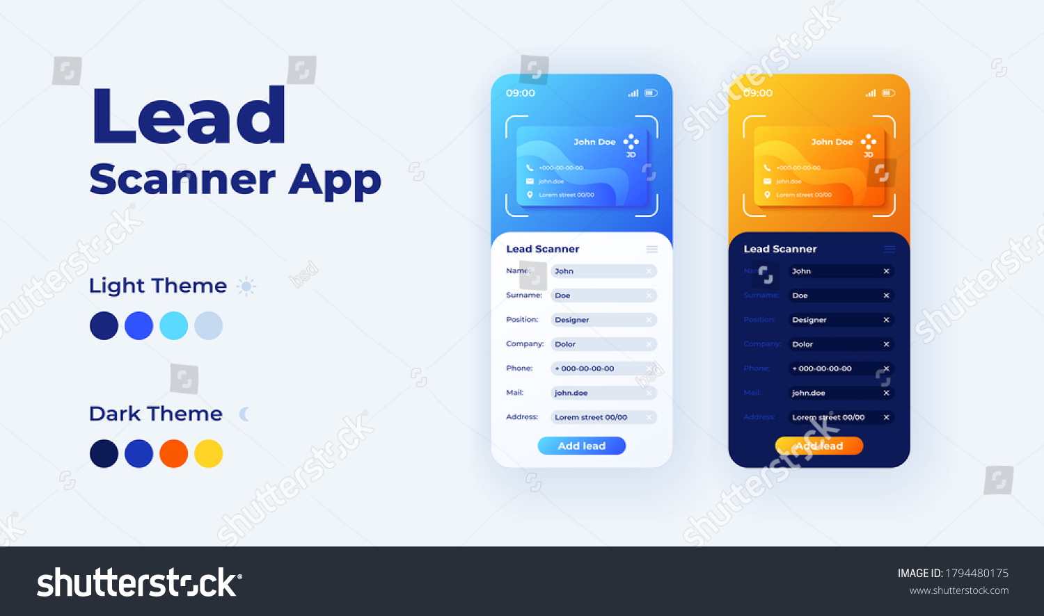 Lead scanner smartphone interface vector templates set. Client personal ...