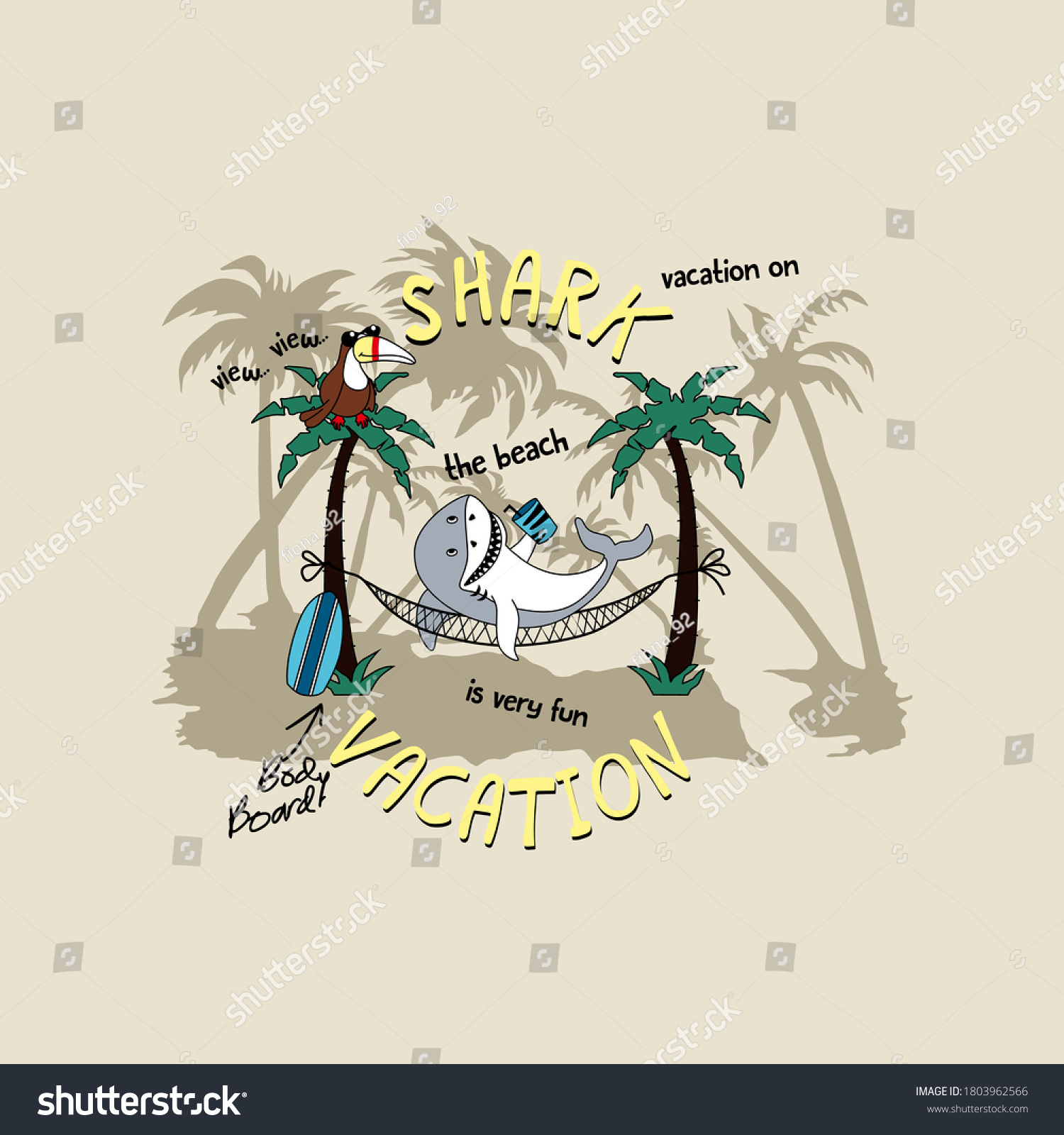vector of shark vacation vacation on the beach is very fun cute vector ...