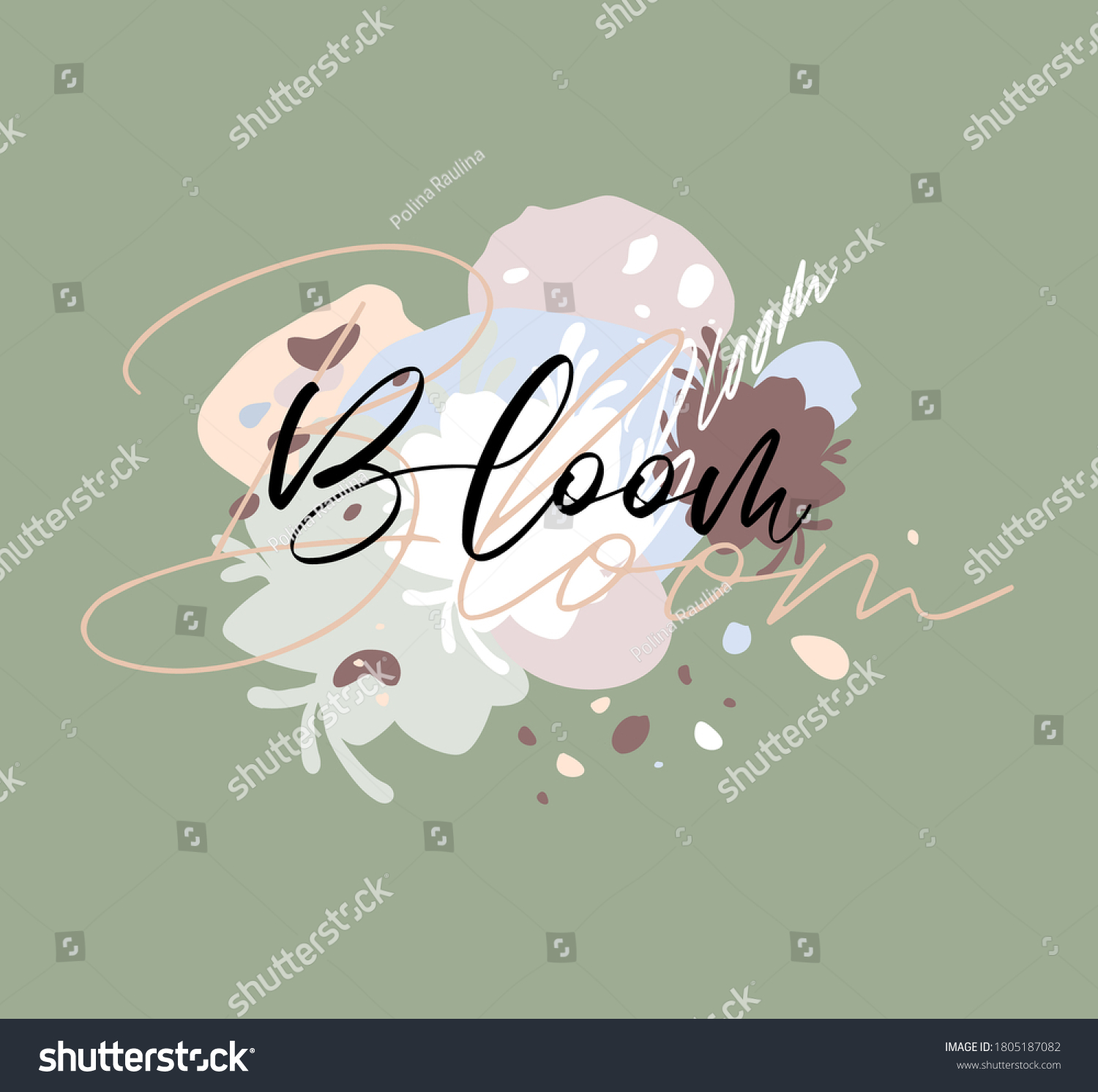 Bloom lettering.Spring Modern Calligraphy Logo with abstract flowers ...