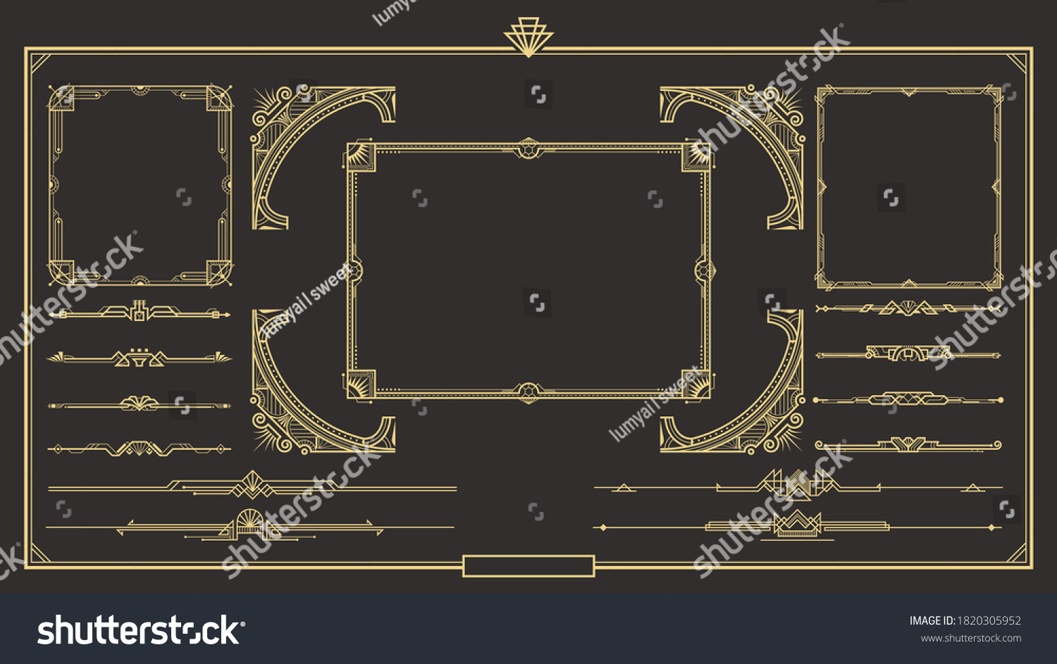 Set of Art deco gold calligraphic page dividers. Vector golden ...