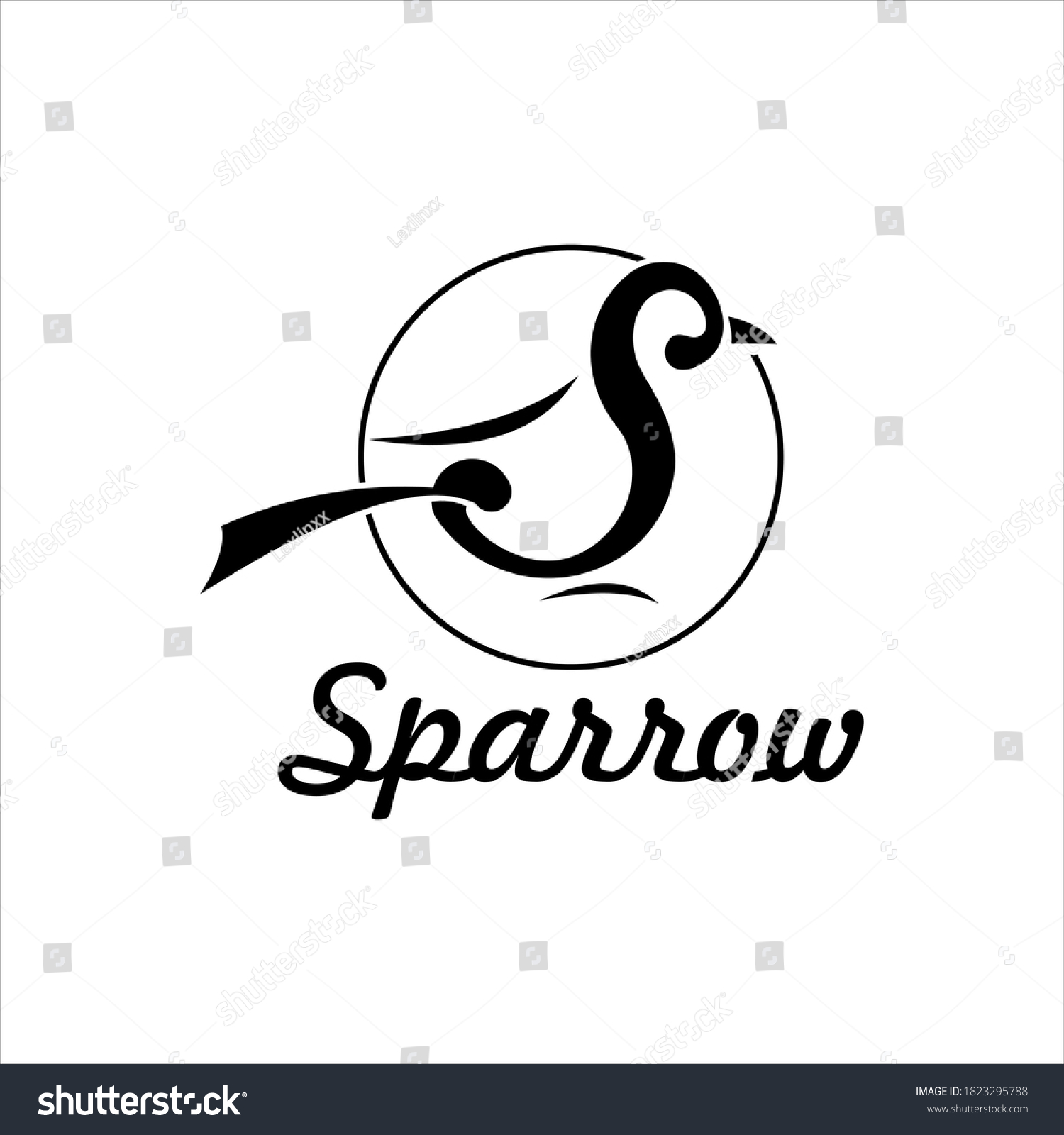 Sparrow logo typography initial design template. Animal or bird vector ...