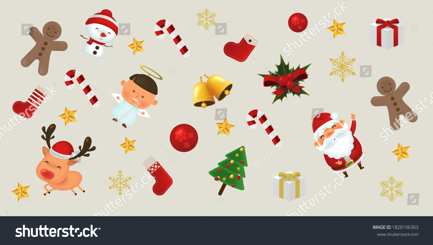 Christmas Element Theme Santa Clause Waving Hand Reindeer Running Candy ...