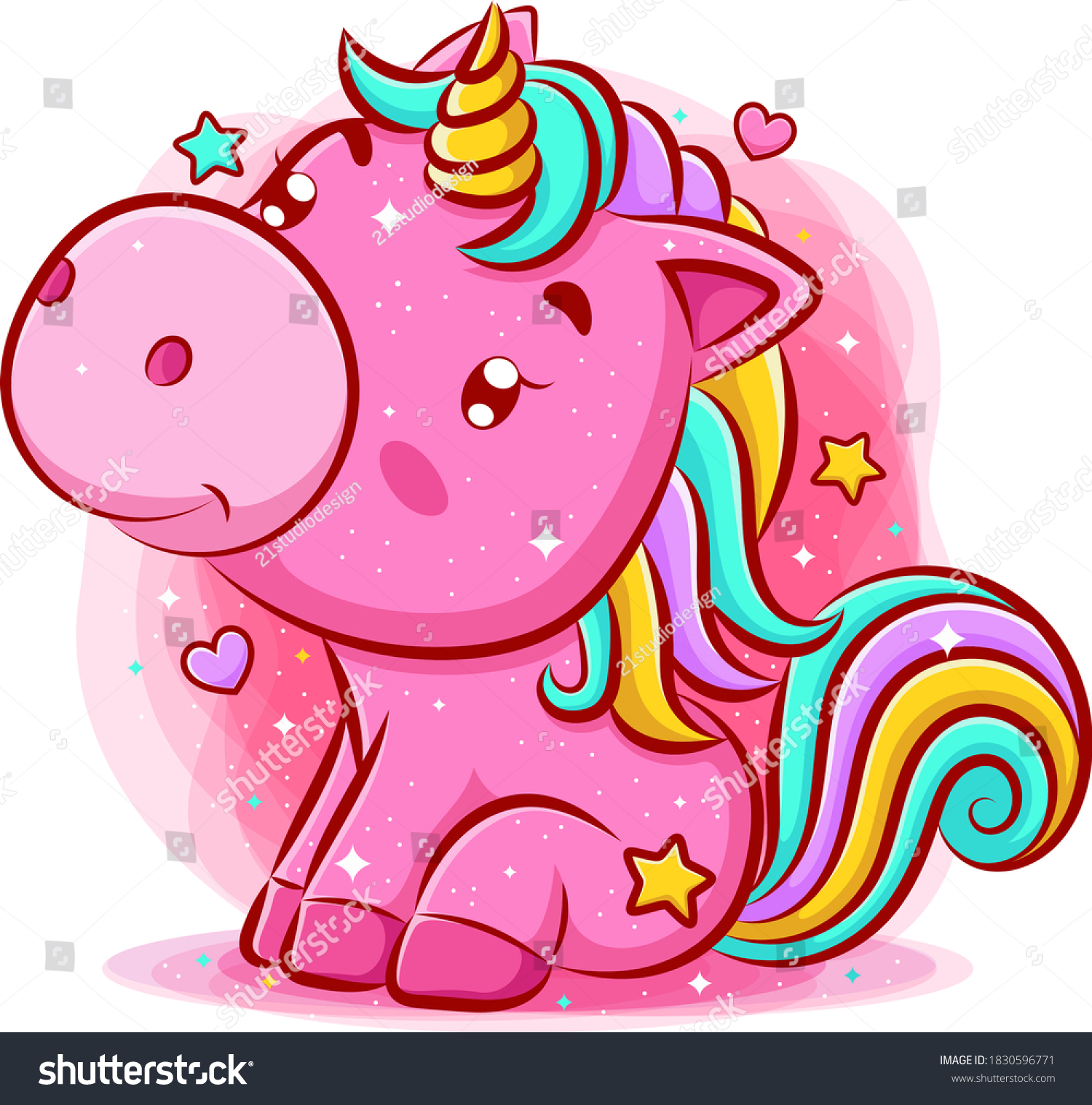Cute unicorn sitting and smiling of illustration _站酷海洛_正版图片_视频_字体_音乐素材 ...