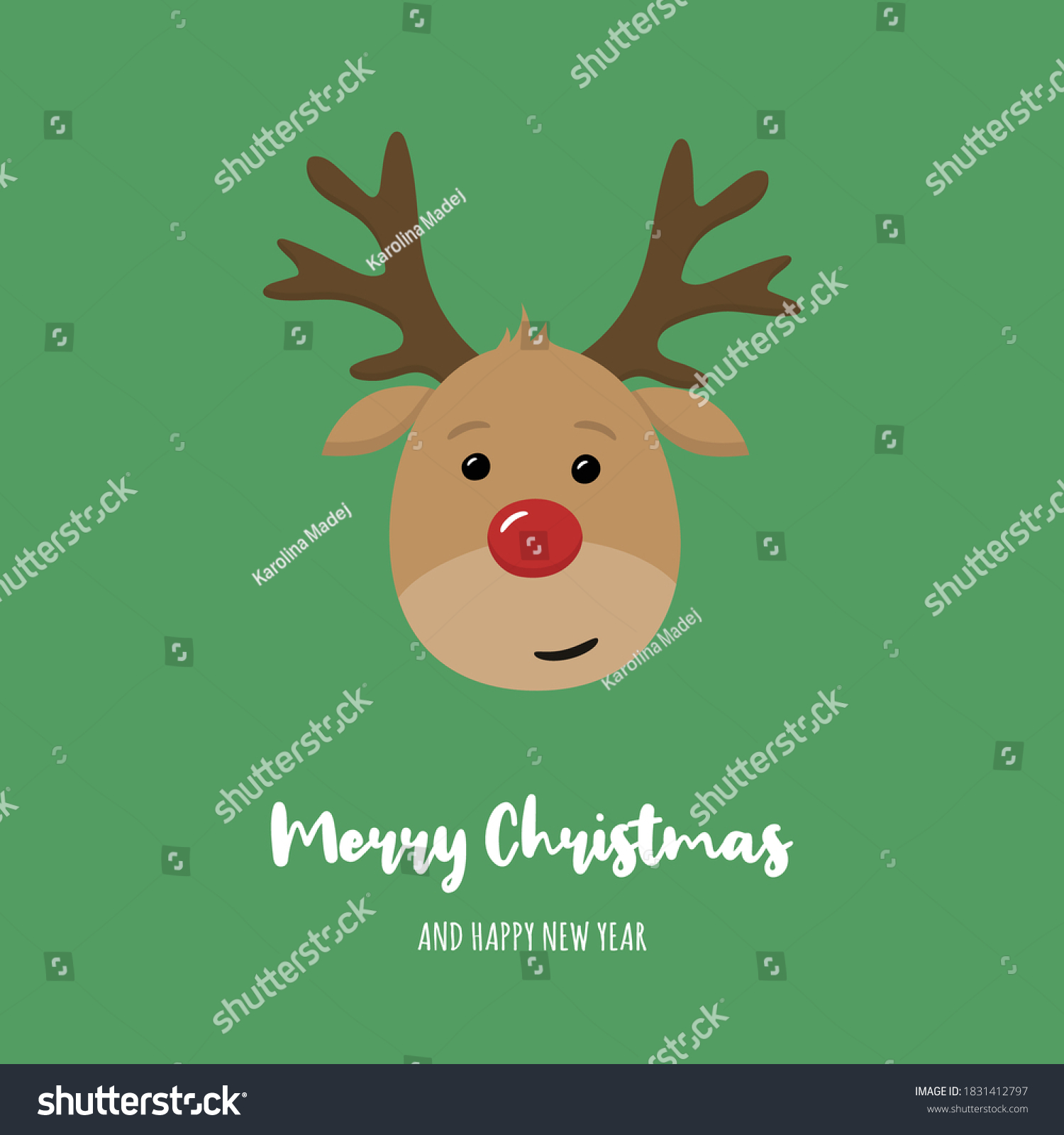 Concept of Christmas card with cute reindeer and wishes. Vector_站酷海洛_正版 ...
