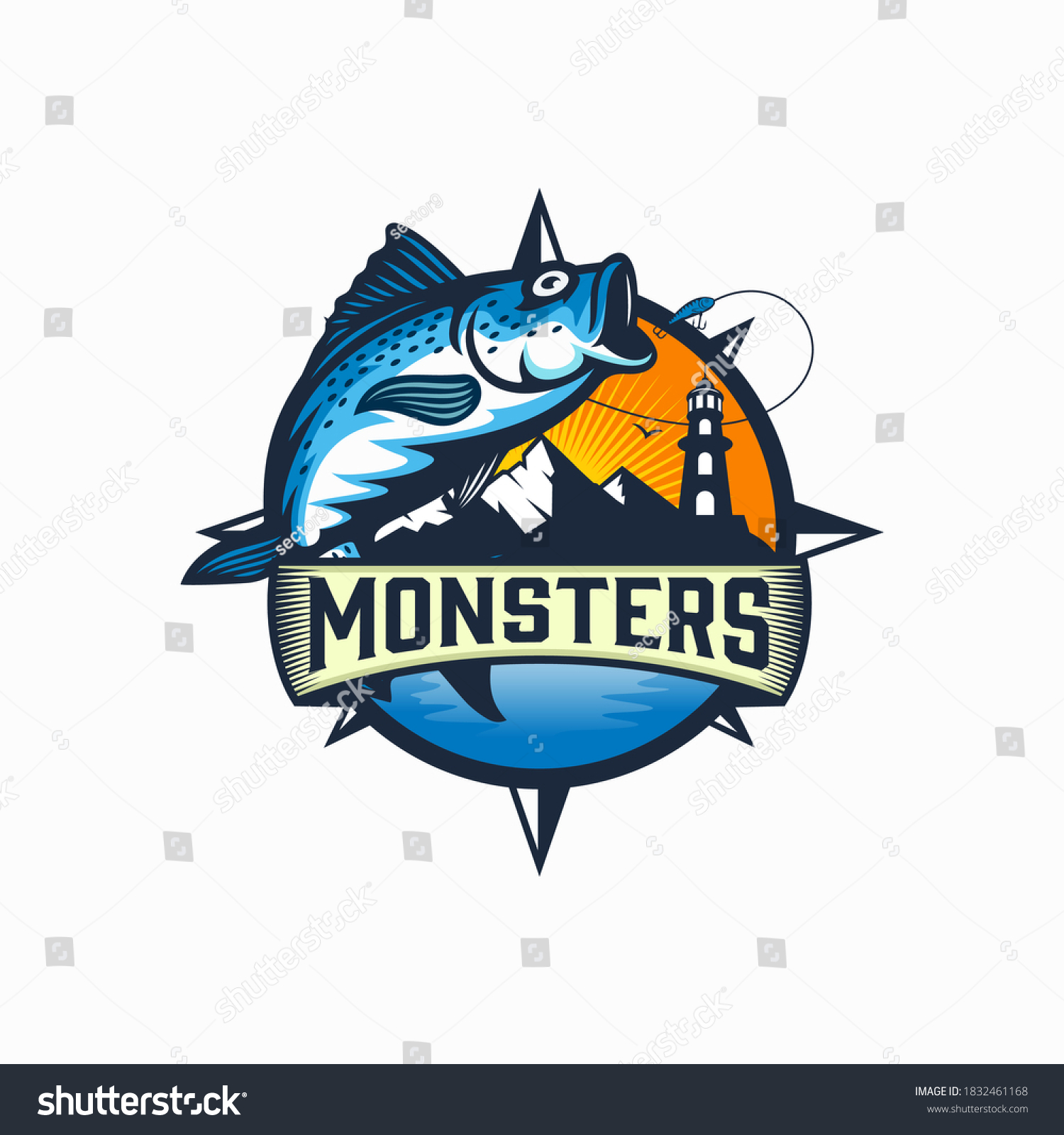 Illustration of a vintage fishing logo concepts. For emblems labels ...