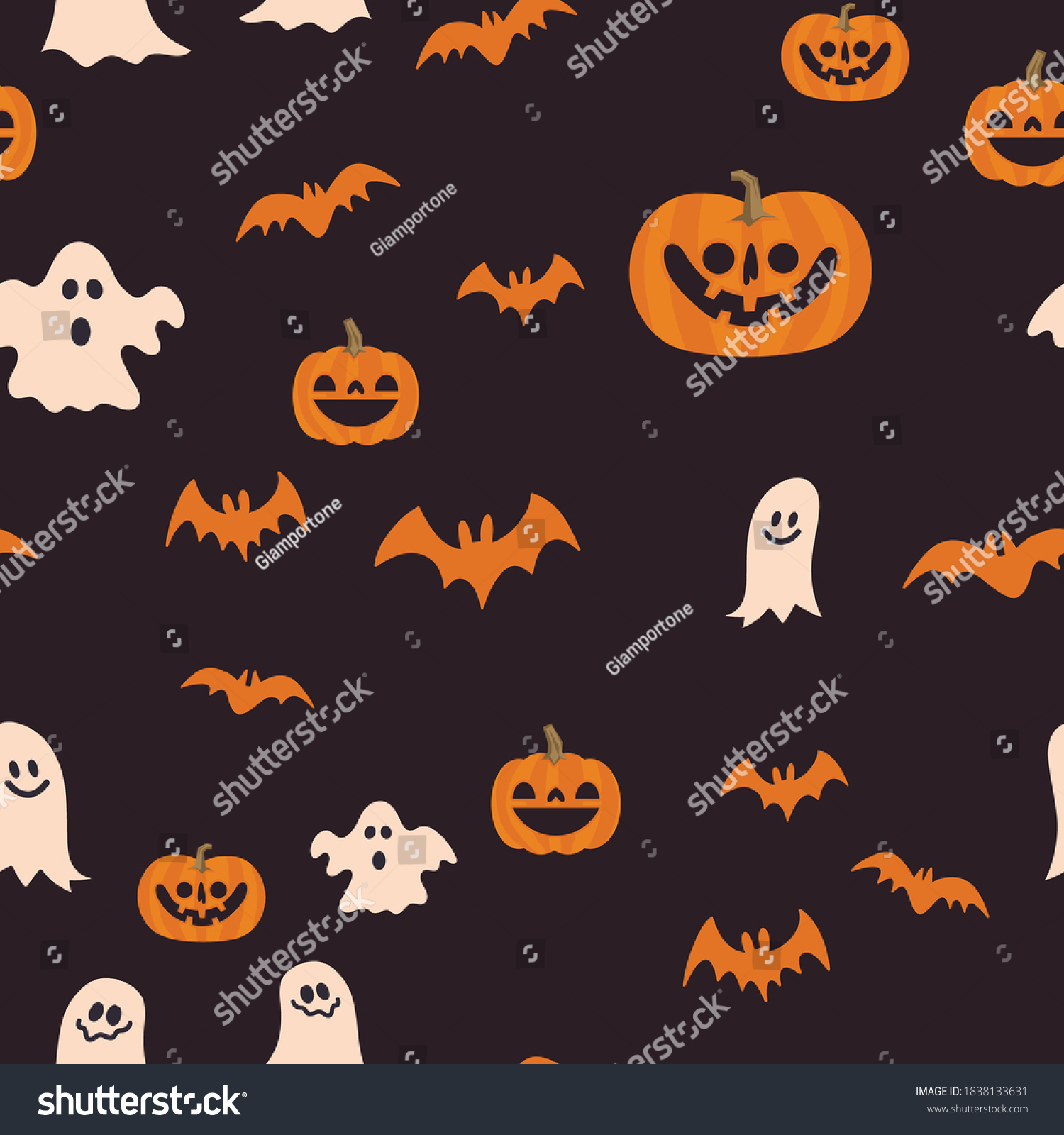 Halloween pumpkins bats and ghosts seamless pattern. Cute illustrations ...