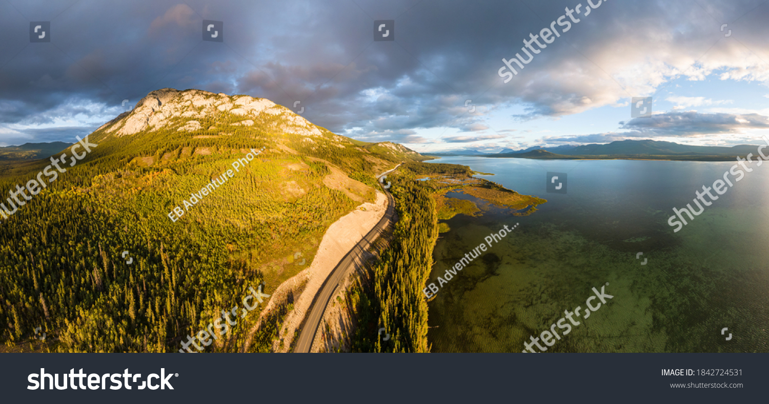 Beautiful Panoramic View of Golden Mountain and Forest beside Scenic ...