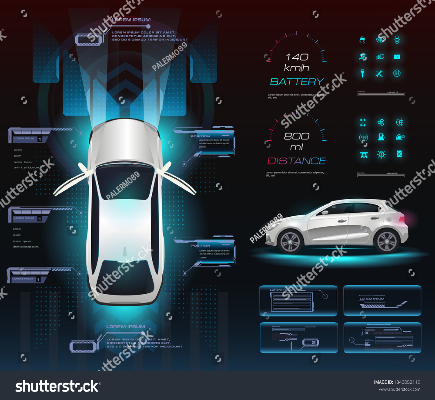 Smart car. Futuristic user interface. Application with settings ...