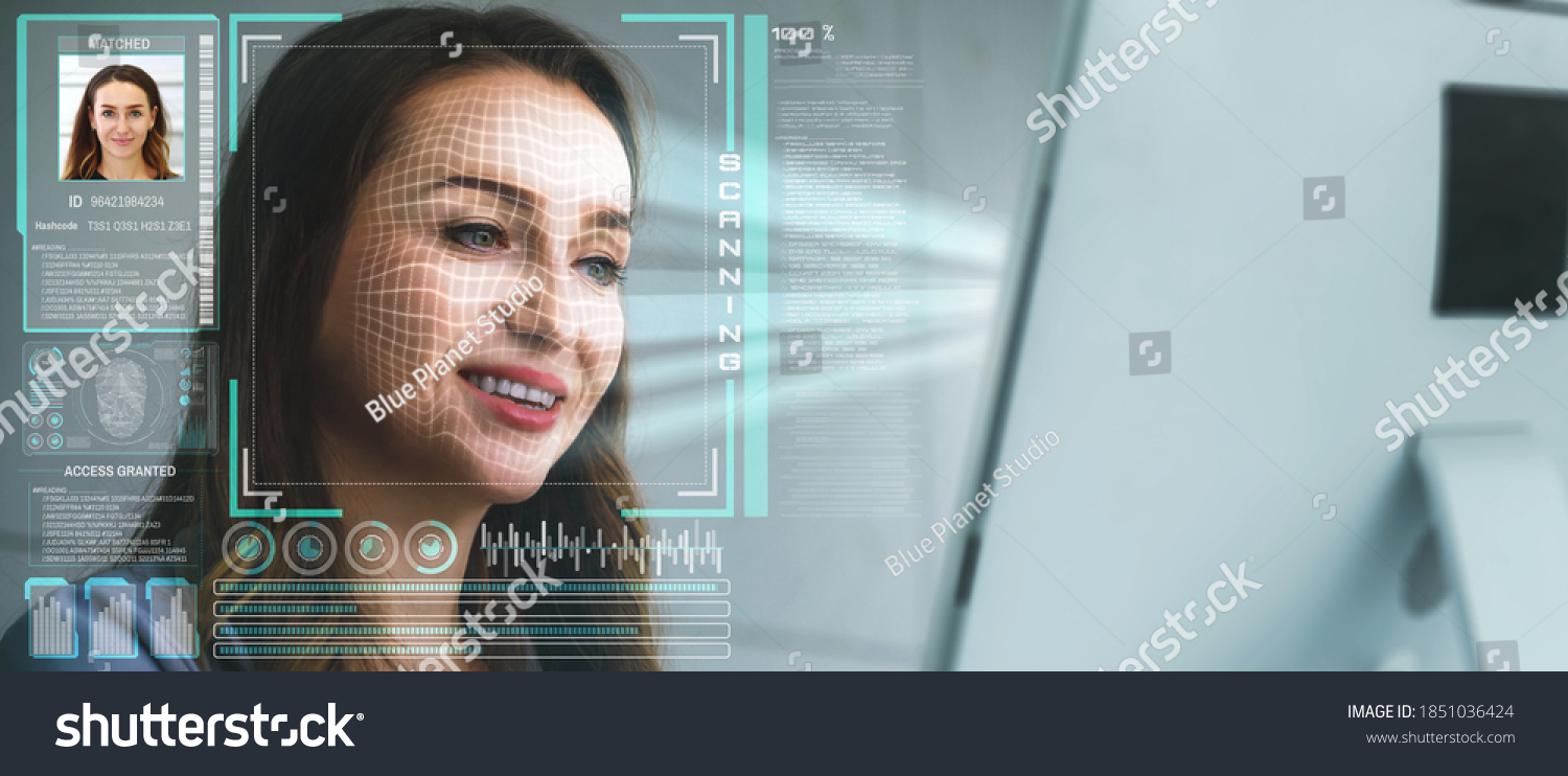 Facial recognition technology scan and detect people face for identification . Future concept ...