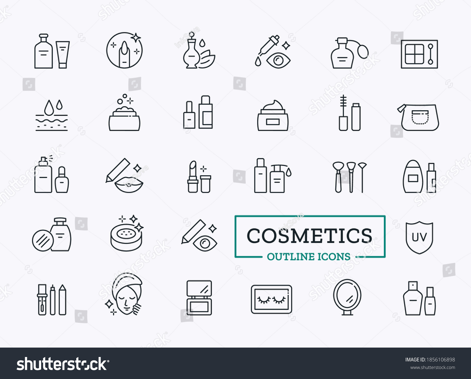 Cosmetic products icon set. Thin line pictogram of lotion powder ...