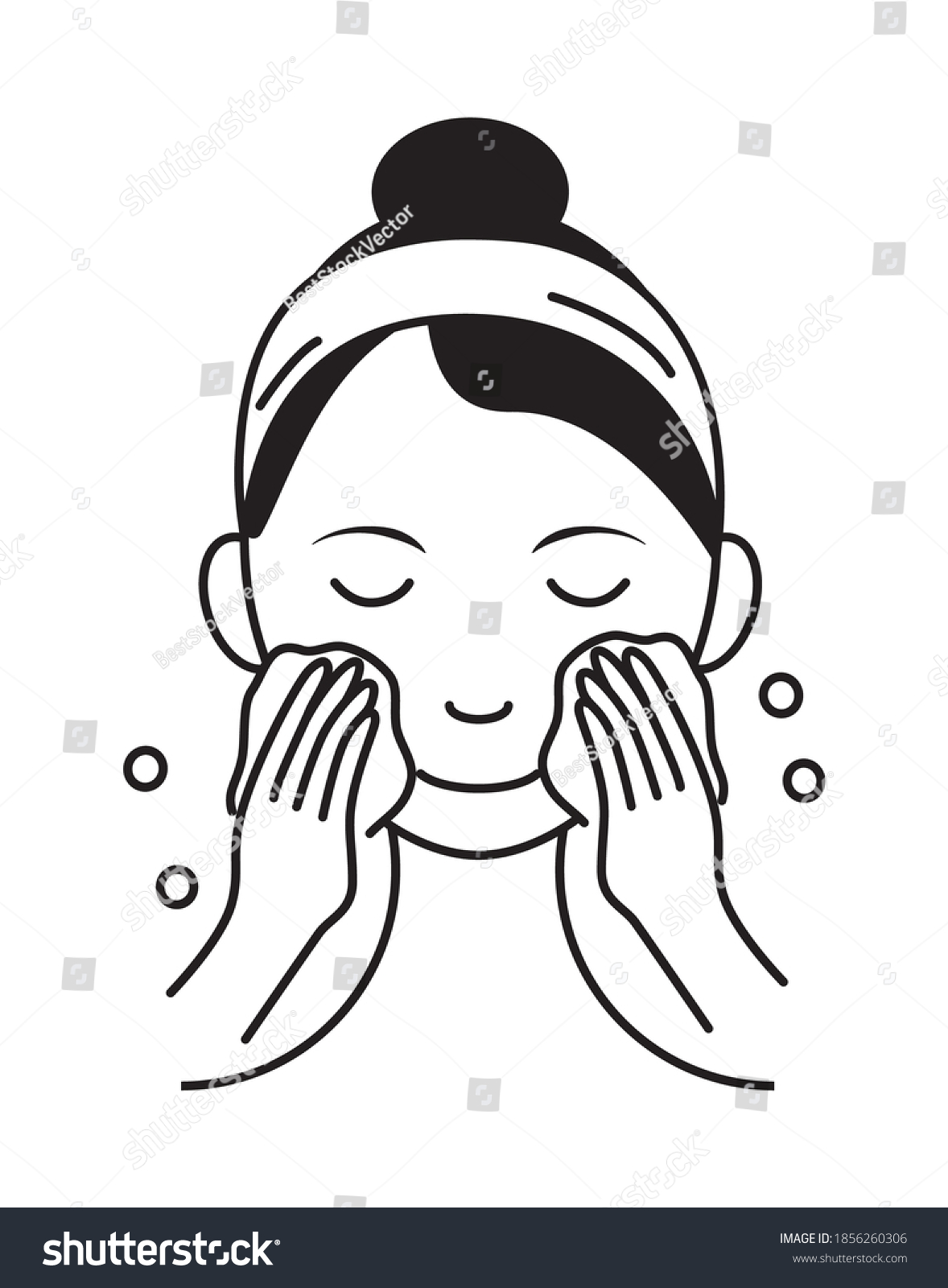 Washing face icon vector. Girl shows how to cleaning whiting face and ...