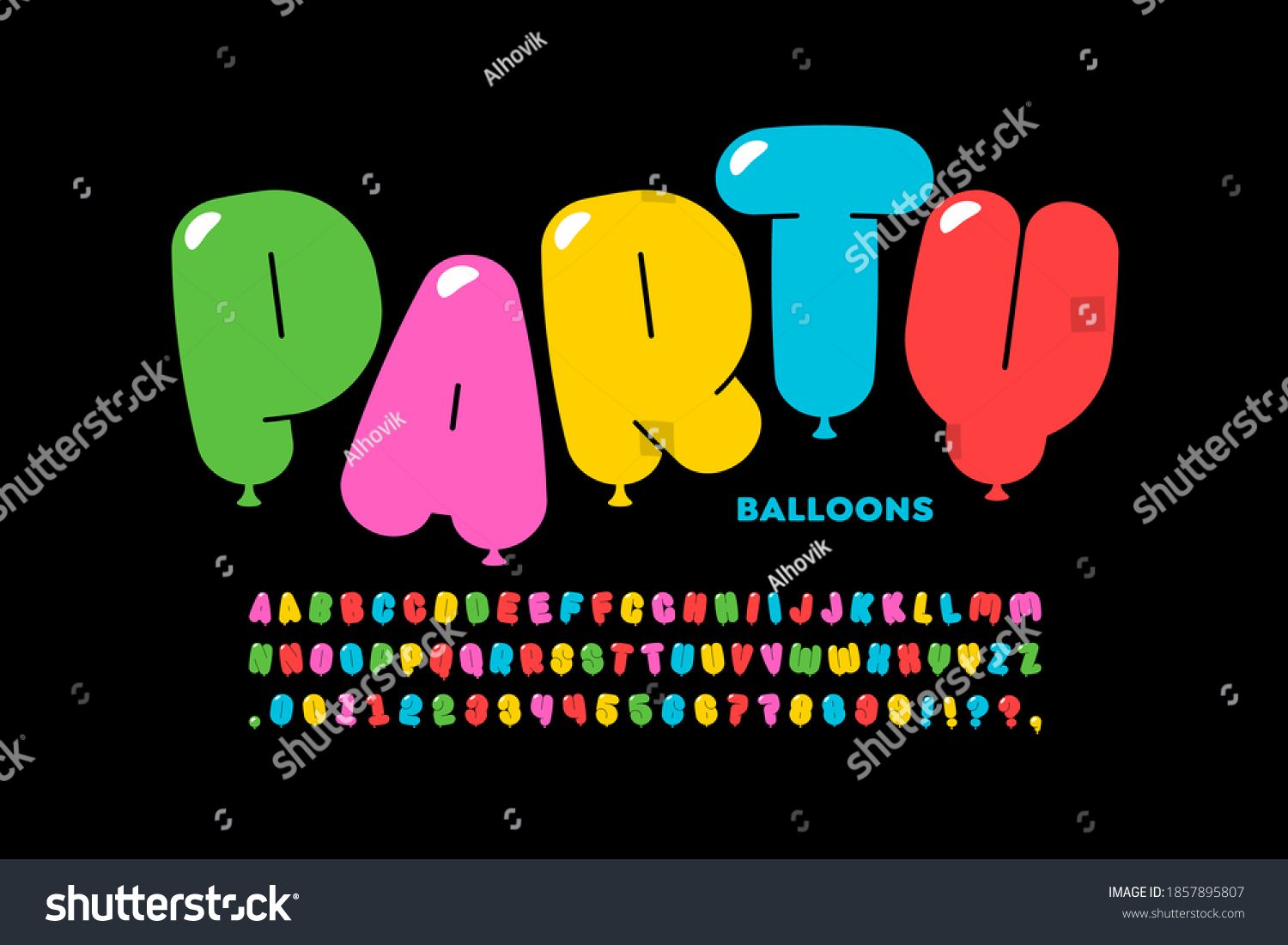 Party balloons style font design helium balloons alphabet letters and ...