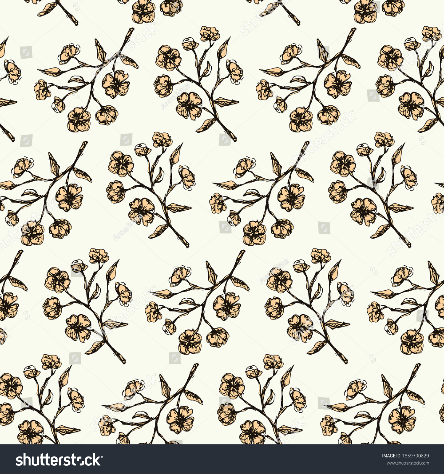 cute vector seamless pattern with a sketch of flower twigs. can be used ...