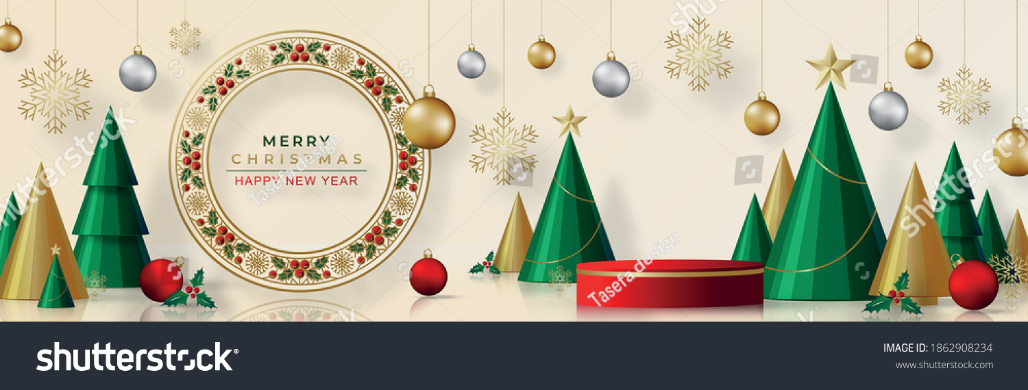 Podium round stage style for Merry christmas and happy new year and ...