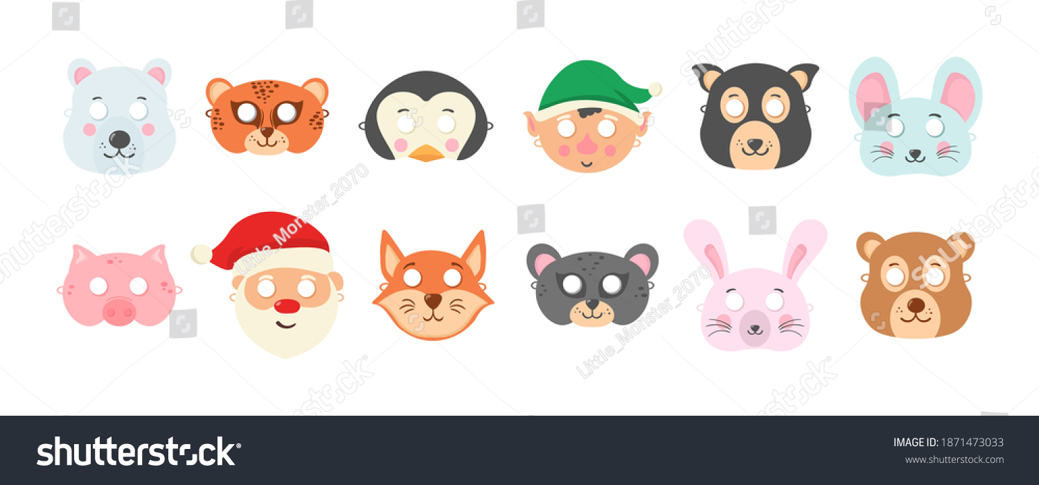 Animals carnival mask festival decoration masquerade. Set of assorted ...