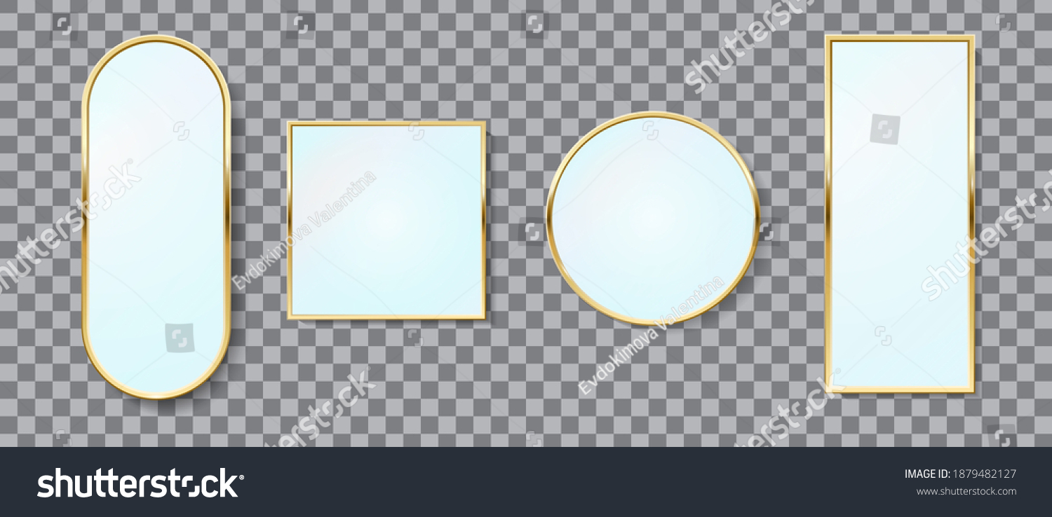 Realistic golden mirrors oval rectangle circle square frame vector set of different colors ...
