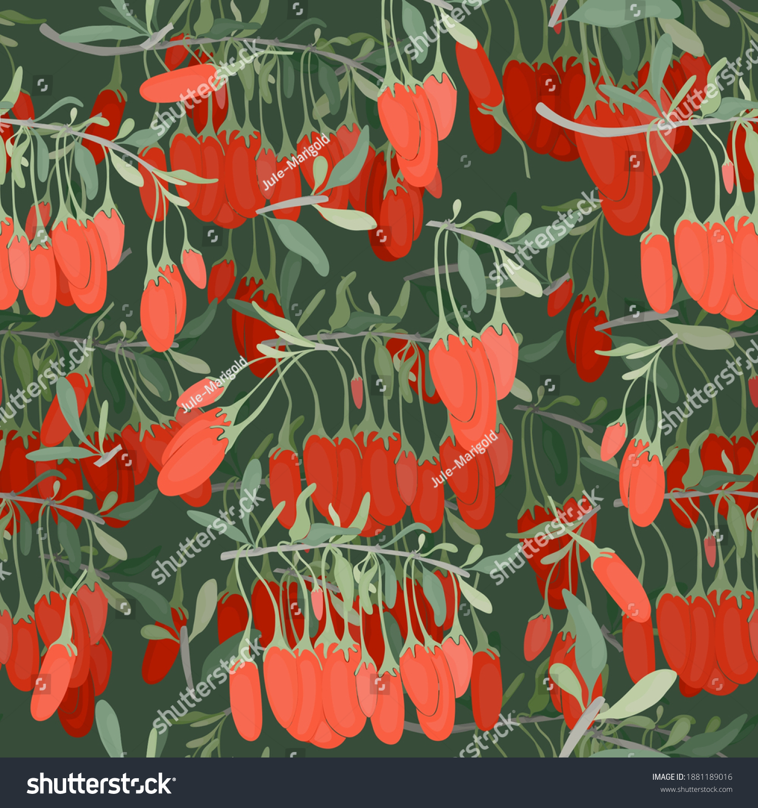 Seamless Pattern with Color Goji Berries and Twigs. Vibrant Wolfberries ...