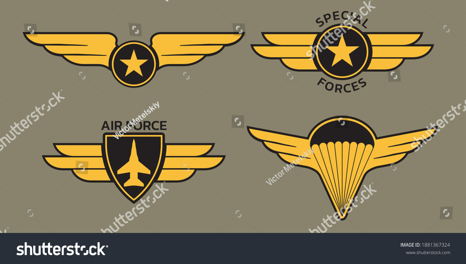 Military badge army patch and insignia set with wings. Air and airforce ...