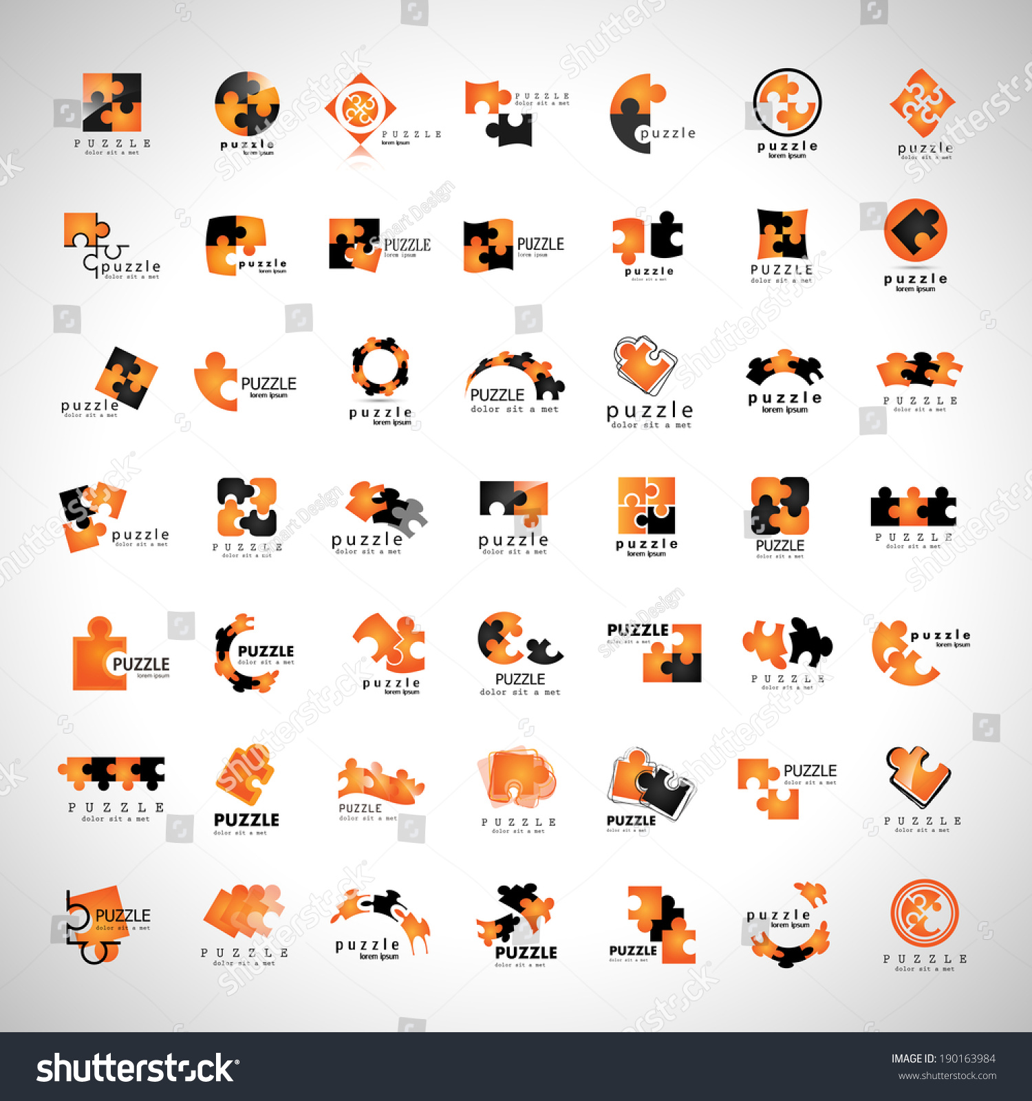 Puzzle Icons Set - Isolated On Gray Background Vector Illustration ...