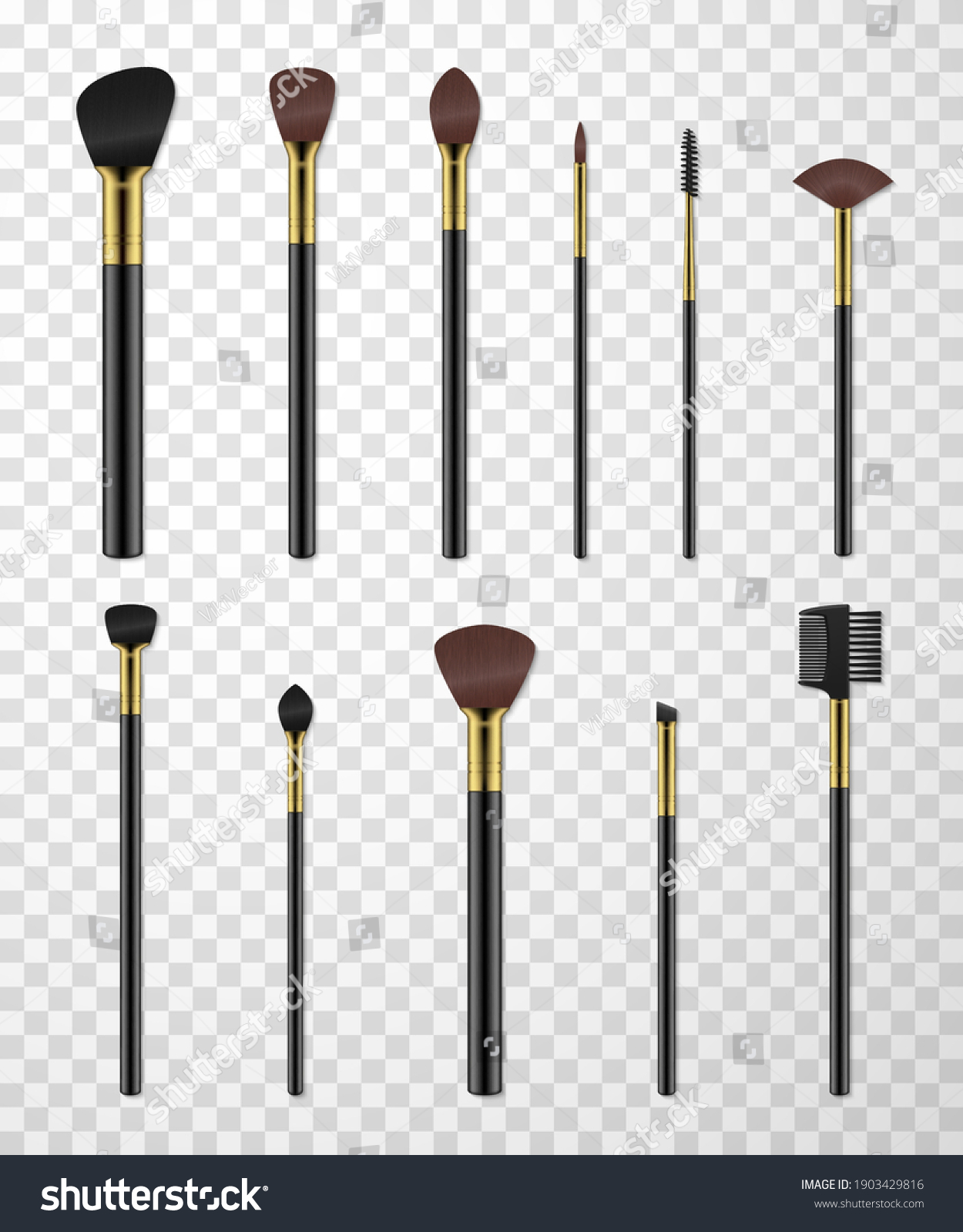 Makeup brushes comb for eyebrows with black plastic rods realistic set ...