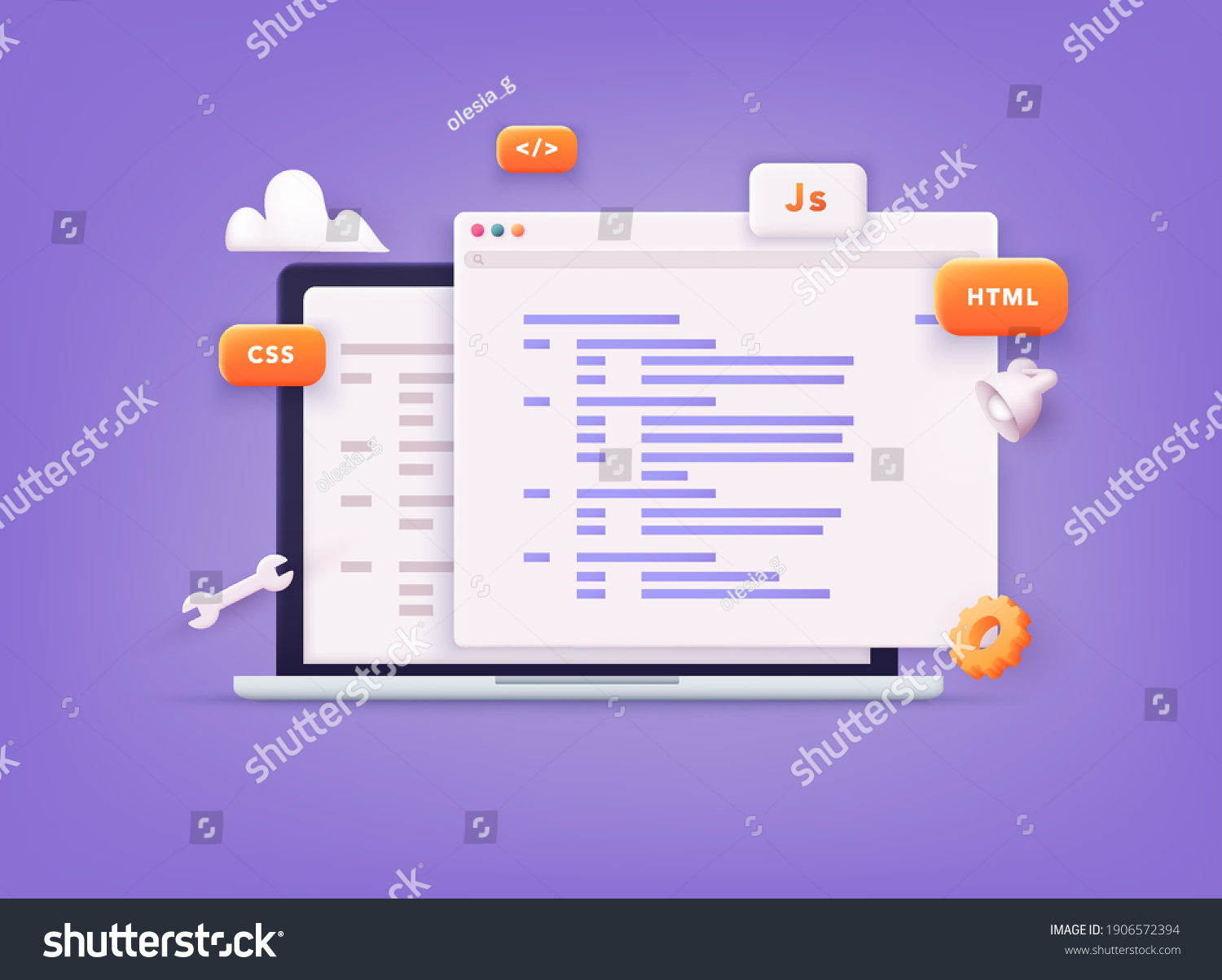 Website programming and coding. Web development and coding. 3D Vector ...