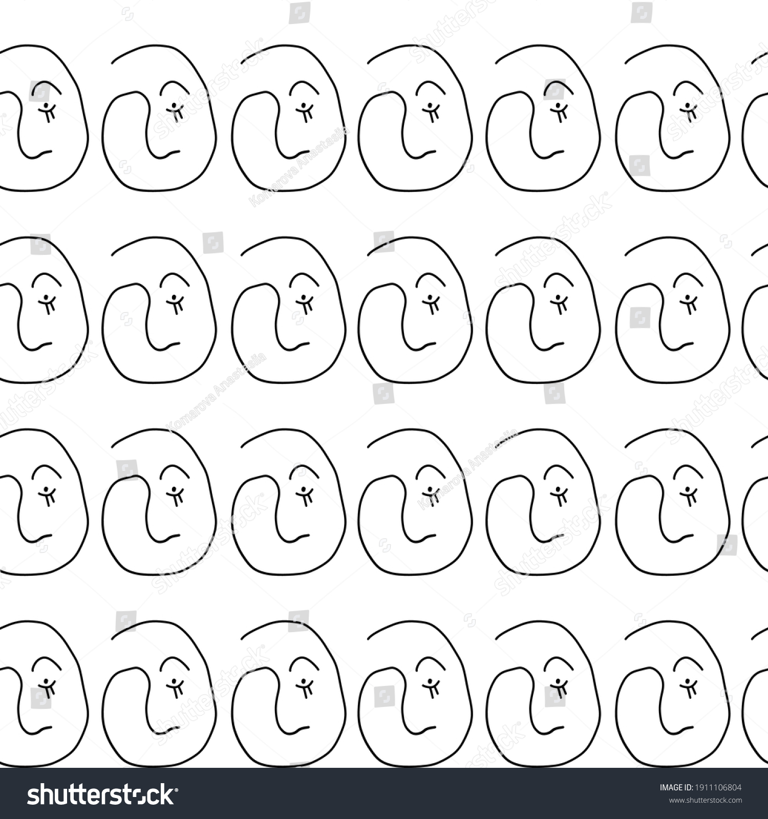 Seamless pattern witn linear art. Continuous line. Modern outine design ...