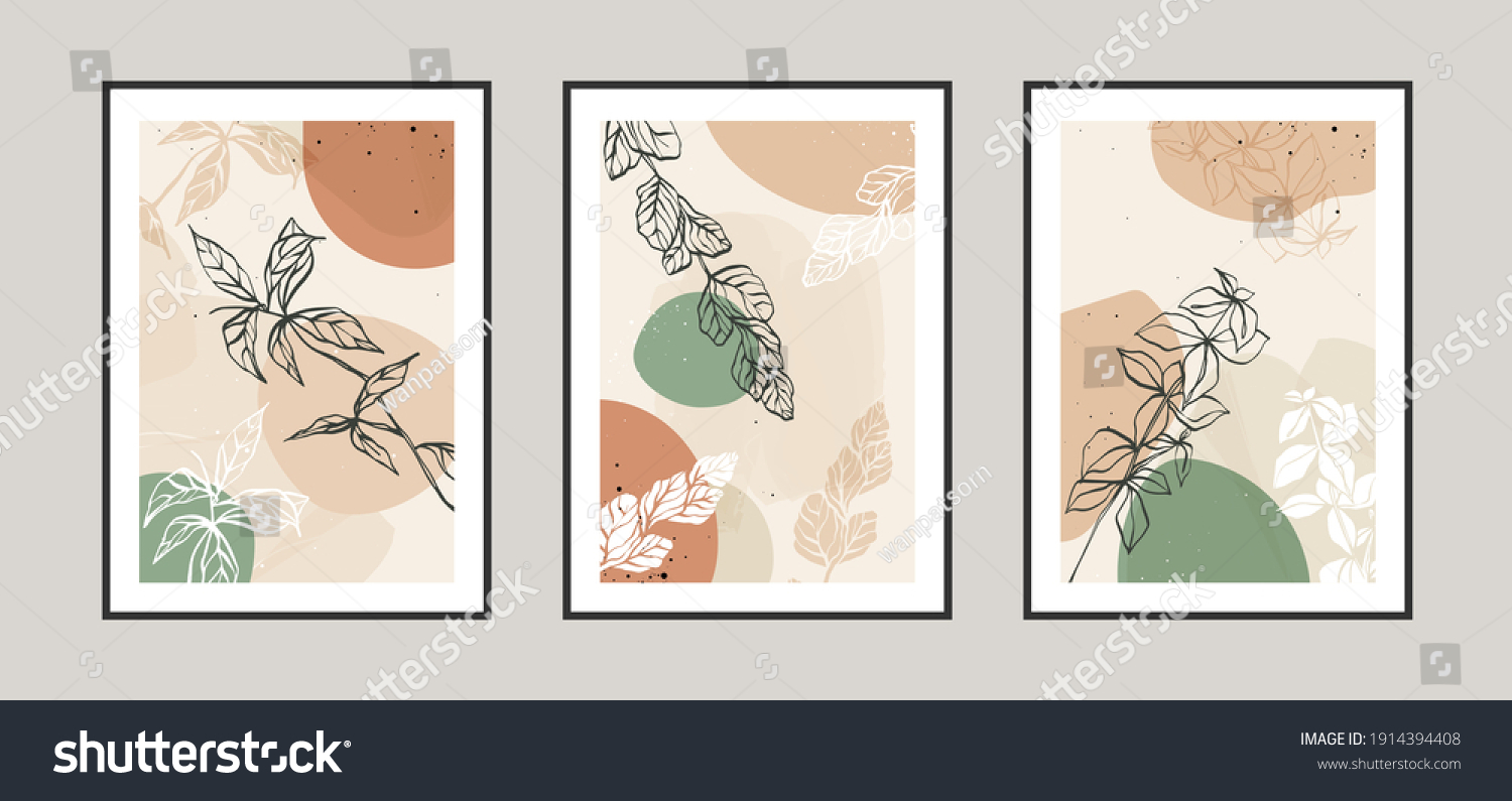 Modern abstract leaves line art background with different shapes for ...