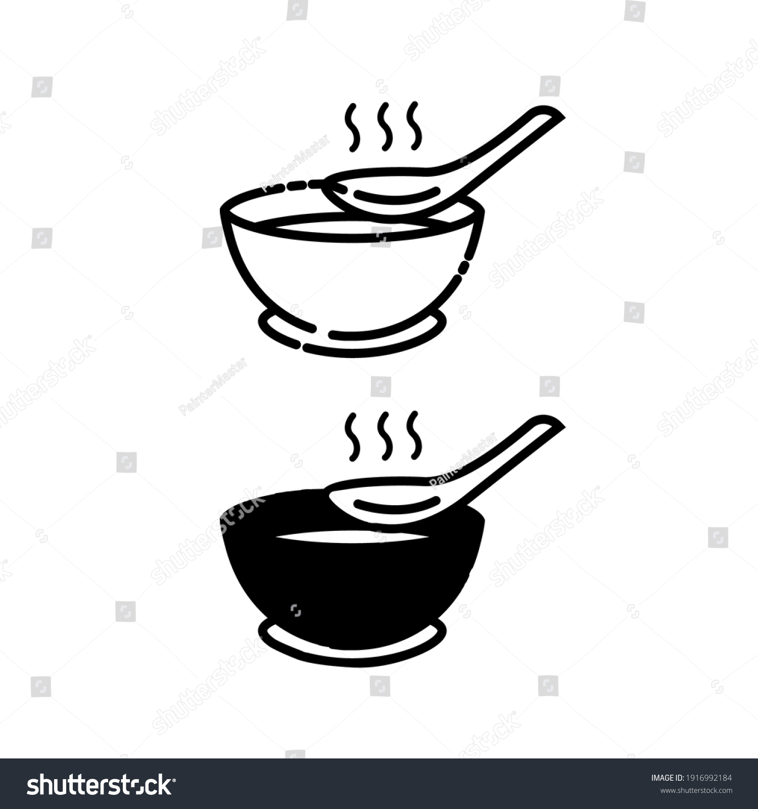 set of Bowl icon line symbol. simple design isolated soup element in ...