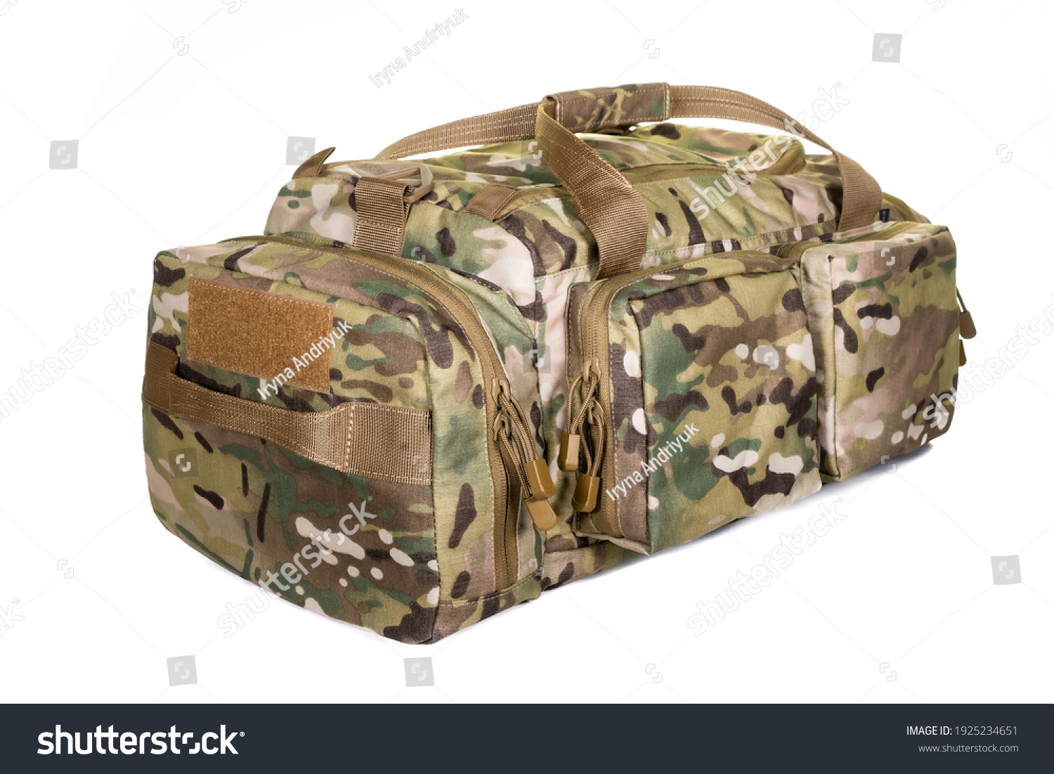 Military style bag. Isolated on white. Canvas Backpack Front View of ...