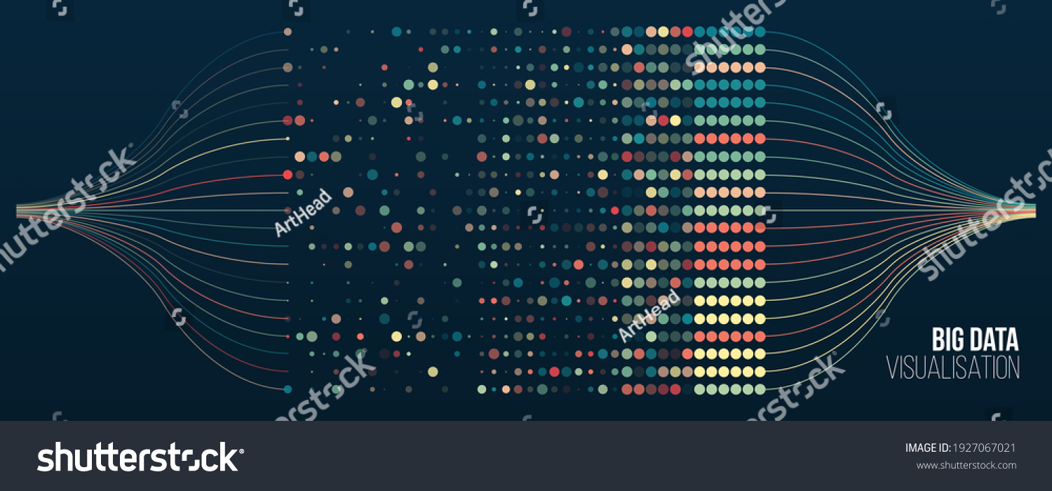 Big data visualization. Information analytics concept. Abstract stream information with ball ...