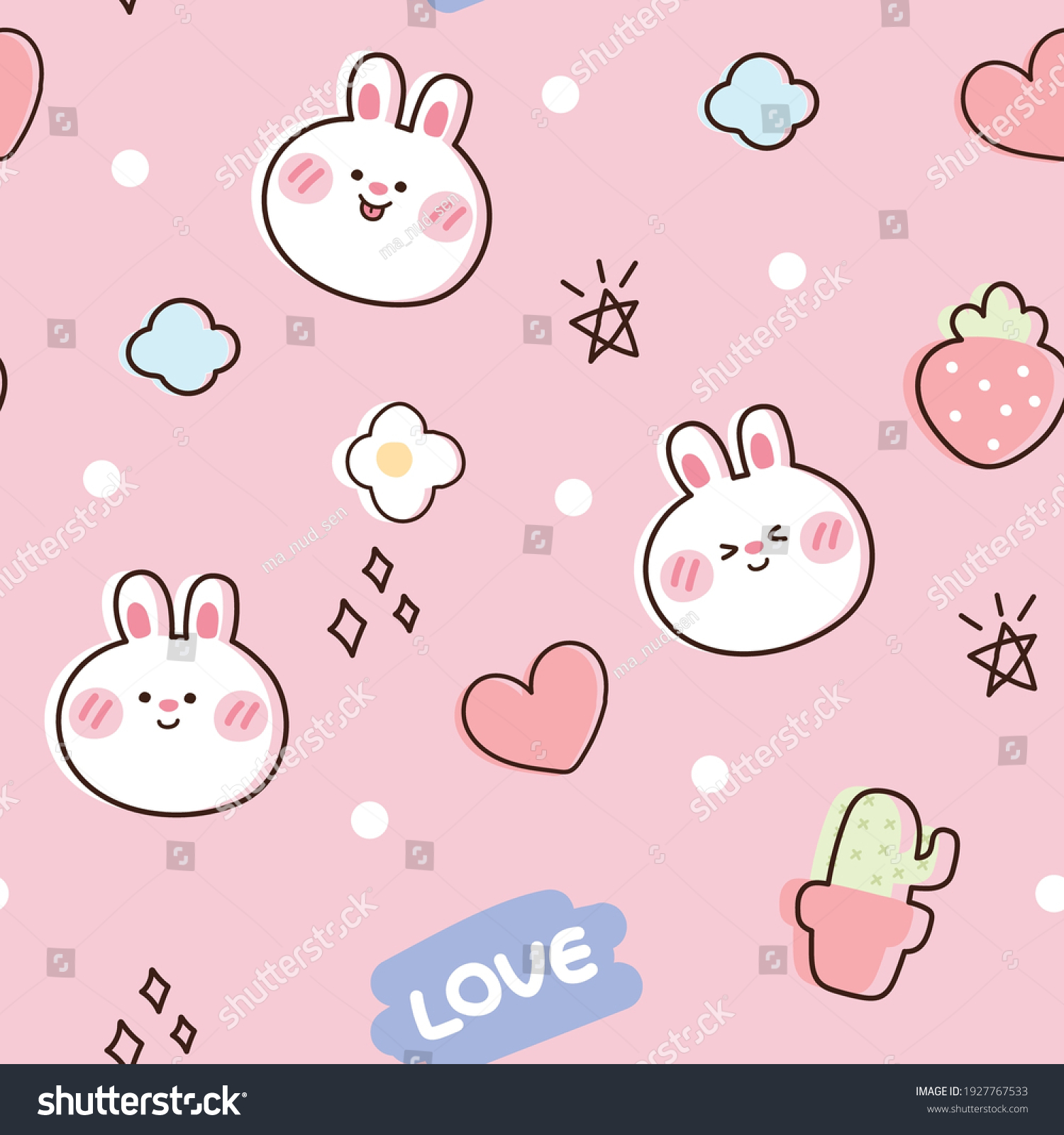 Seamless pattern of cute rabbit on pink background.Animals cartoon ...