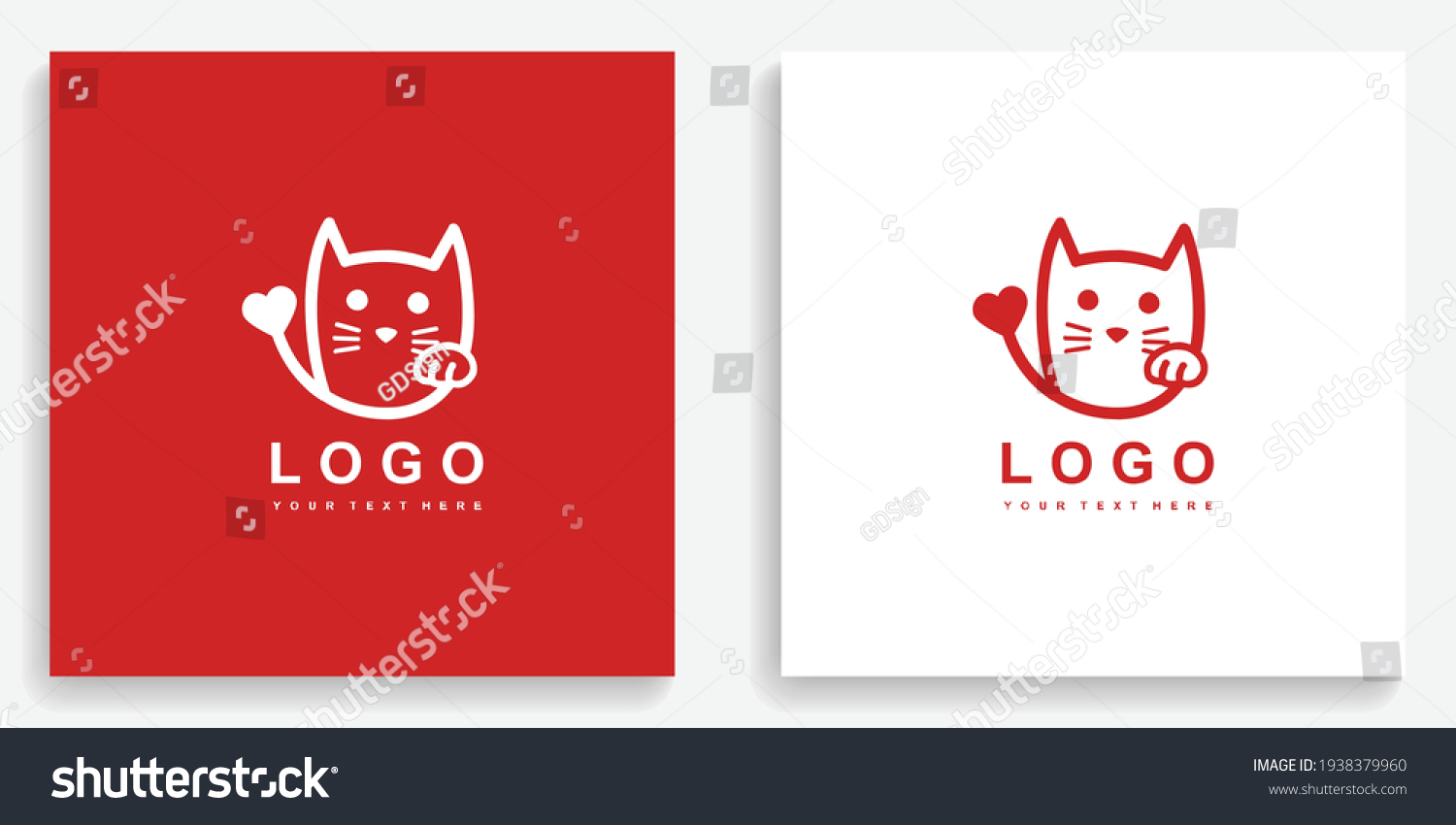 Cat Love Red Heart Cute Animal Logo. Modern logo icon symbol template ...