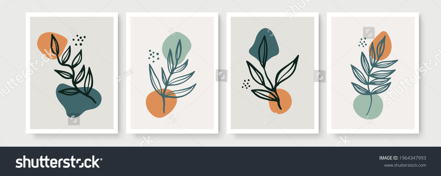 Abstract modern botanical boho poster collection. Organic bohemian wall ...