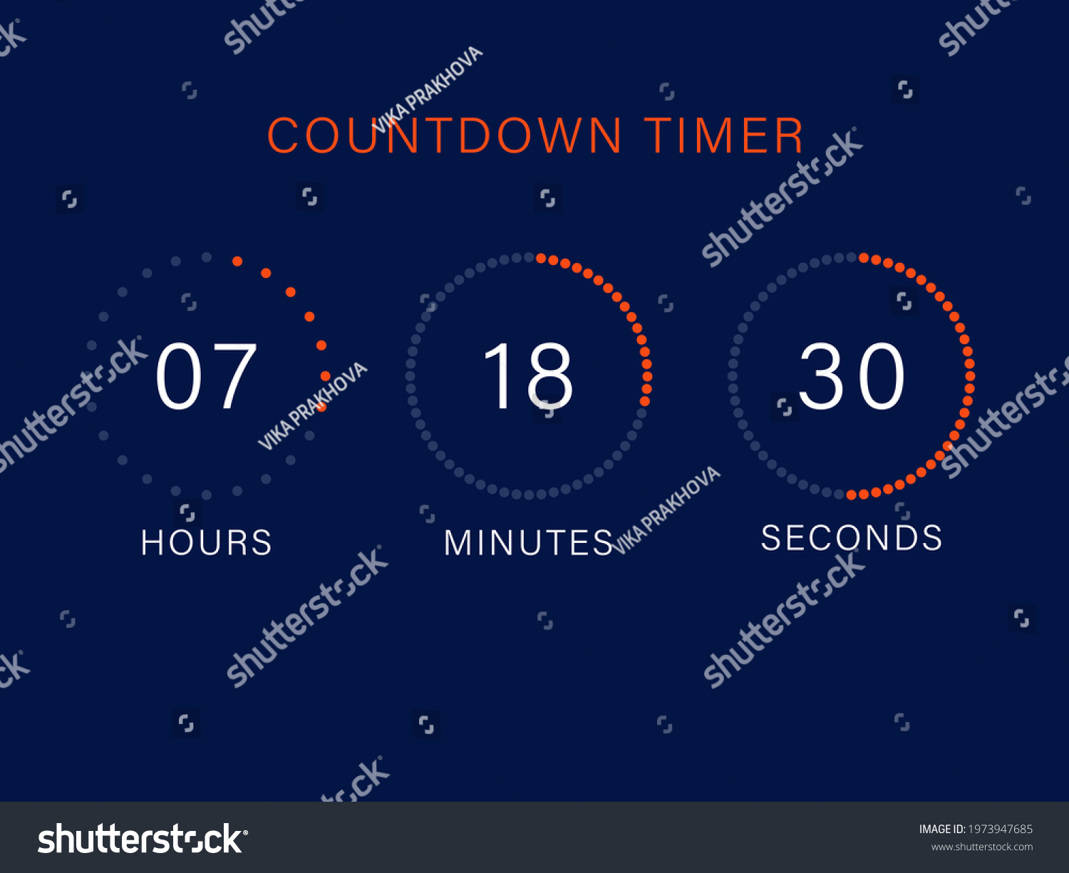 Countdown website vector flat template digital clock timer background. Countdown timer. Clock ...