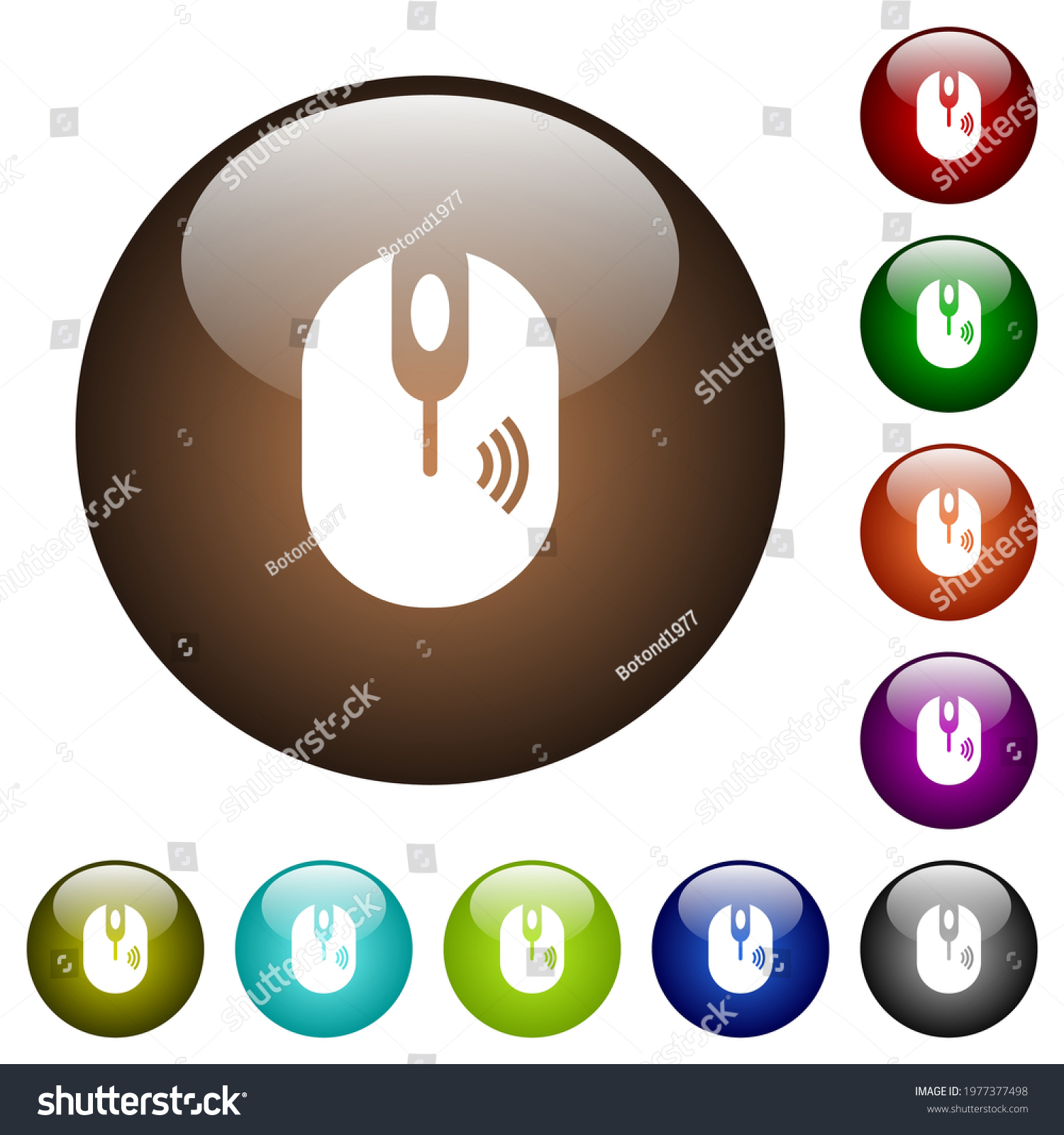 Wireless computer mouse white icons on round glass buttons in multiple ...