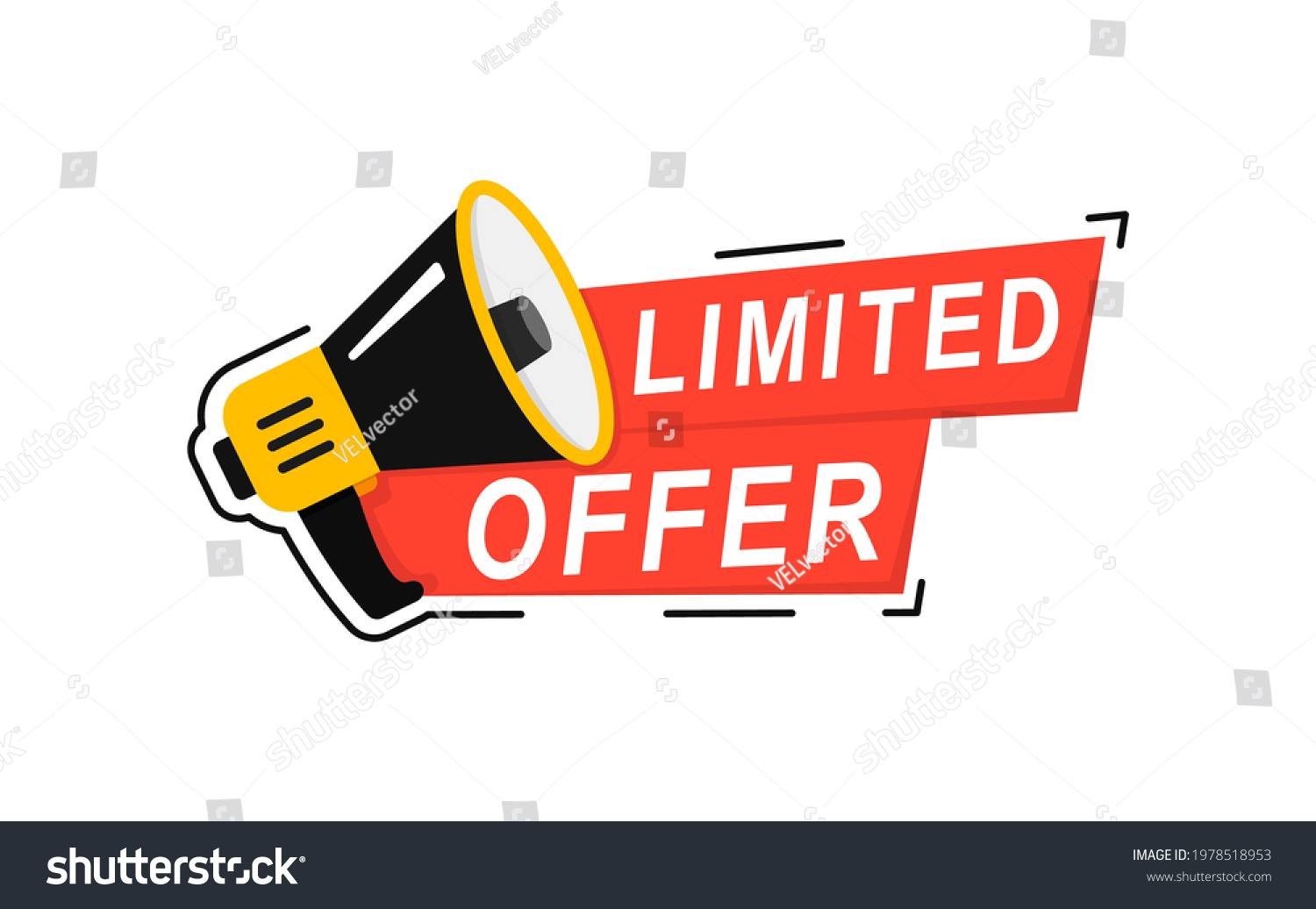 Limited offer icon with megaphone. Modern vector limited offer ribbon ...