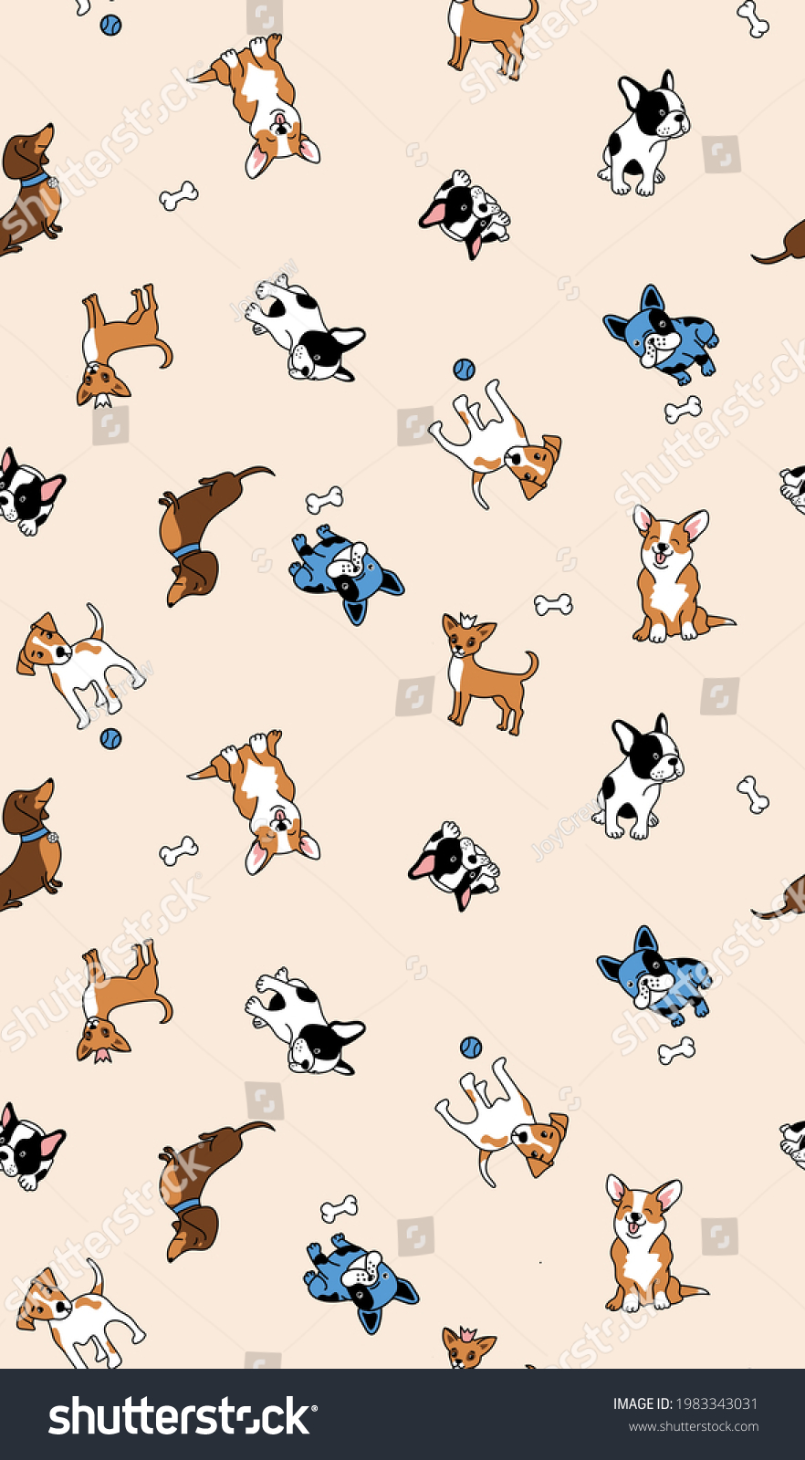 Vector seamless pattern with cute dogs isolated on beige. Animal ...