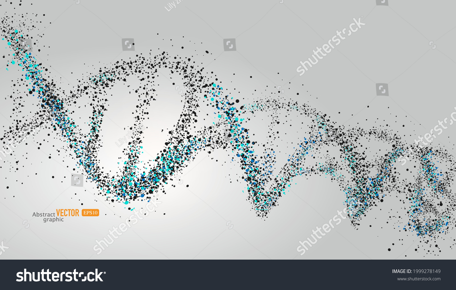 The gene chain is composed of particles on gray background. Abstract ...