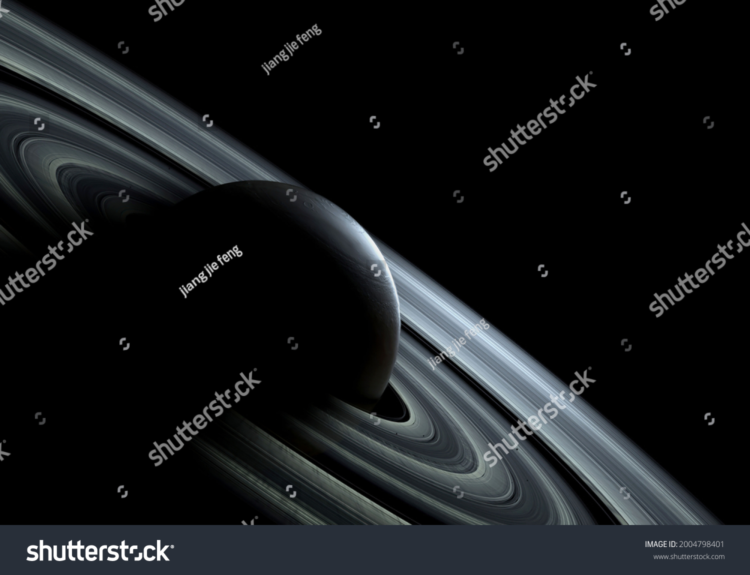 Saturn halo rings dark sunlight in space Mimas Titan meteorite ...