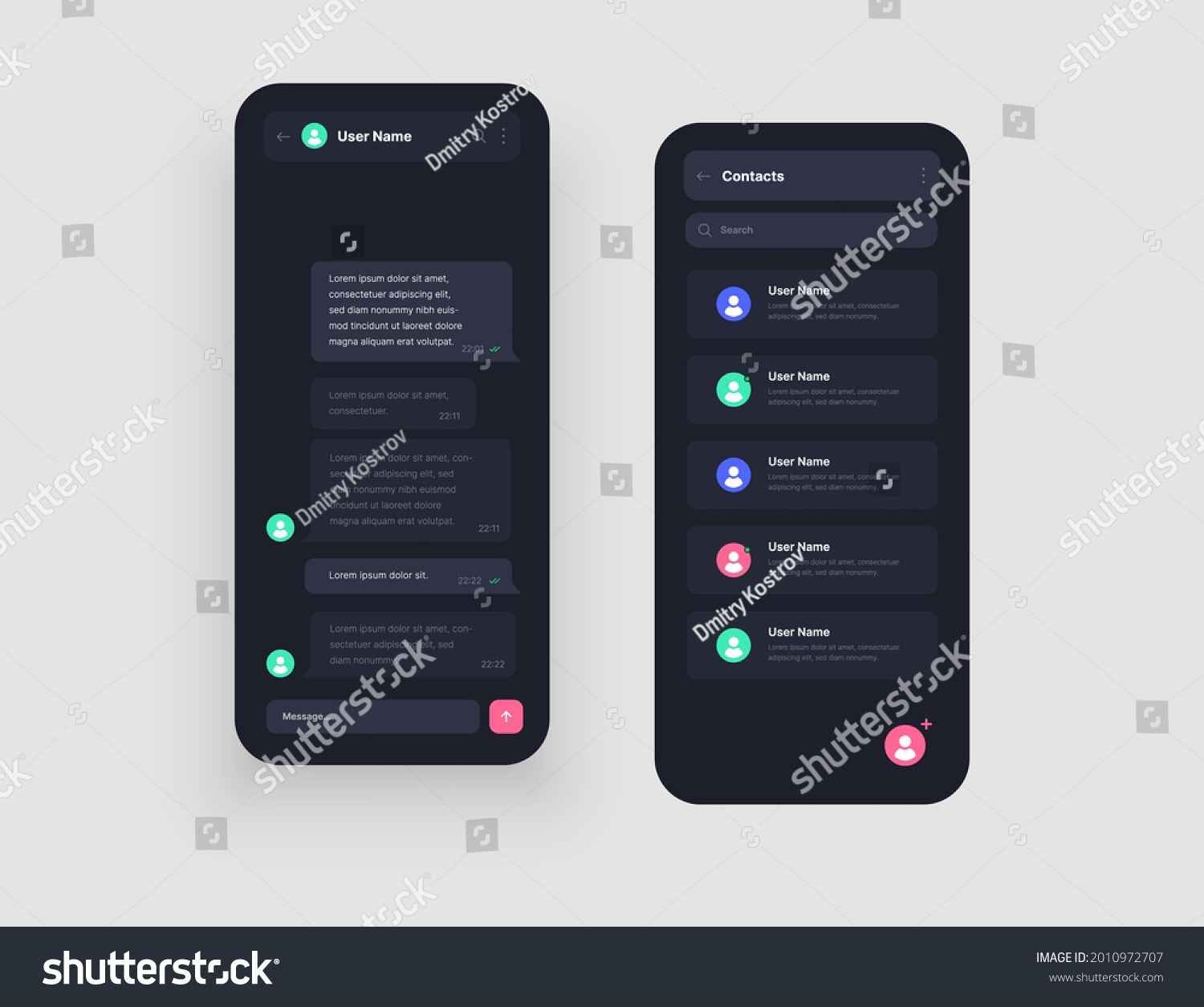 Mobile app interface design with chat social media online messenger kit ...