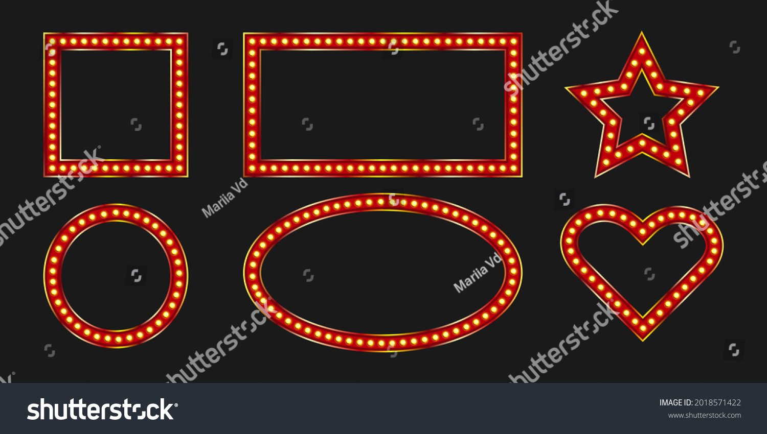 Square and oval frames with marquee bulb. Vintage shiny signboard with ...