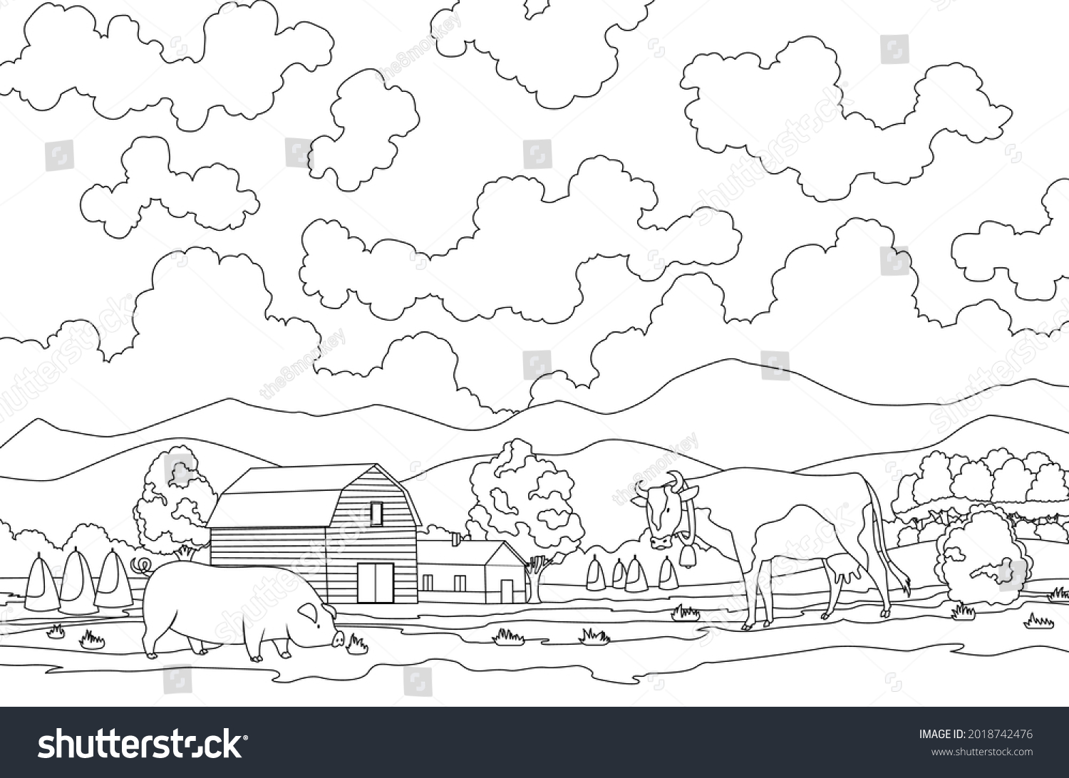 Coloring of eco farming. Meadow illustration eco natural farming ...